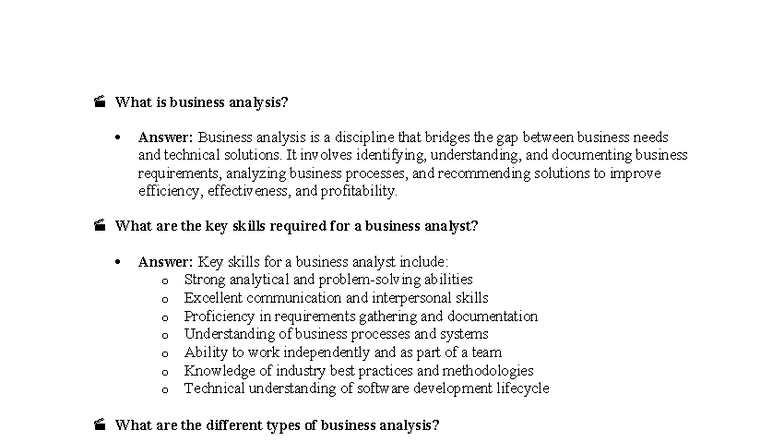 Business Analyst Interview Q&A: Key Insights and Techniques - Studocu