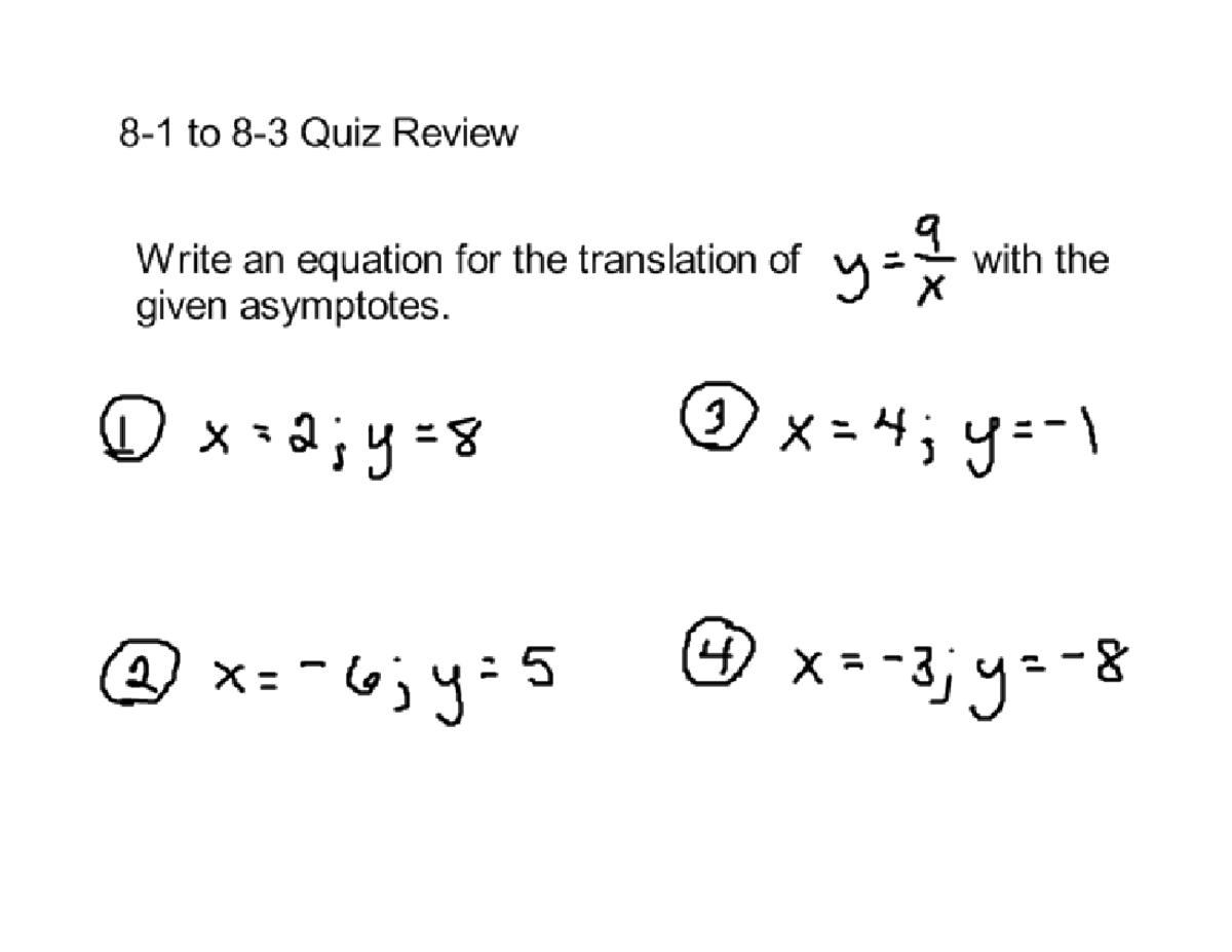 8-1 to 8-3 Quiz Review - Unit Notes for College Algebra combination of ...