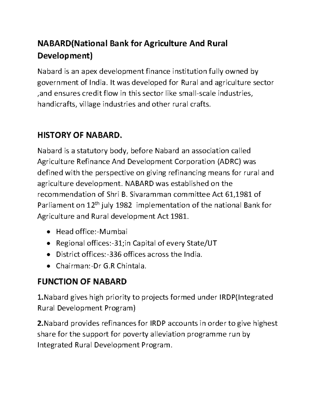 Nabard its Funtion and Objectives - NABARD(National Bank for ...