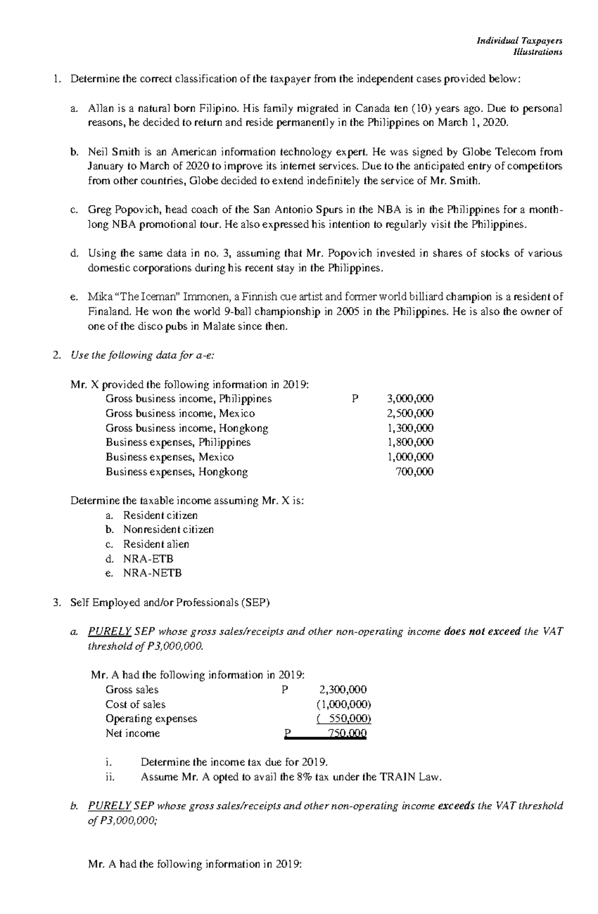 Individual Taxpayers: Sample Tax Problems and Solutions - Studocu