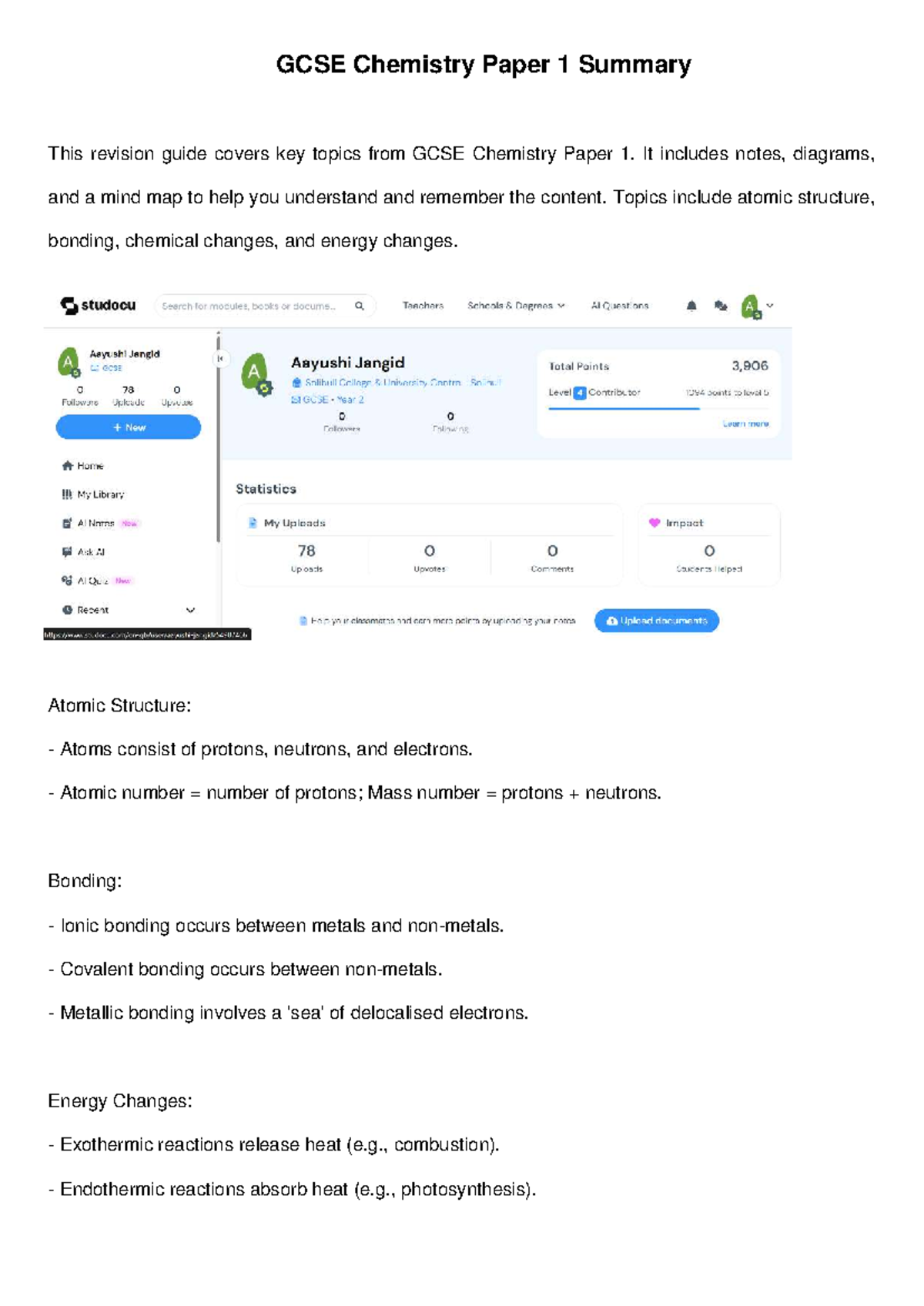 GCSE Chemistry Paper 1 Notes Clean - GCSE Chemistry Paper 1 Summary ...