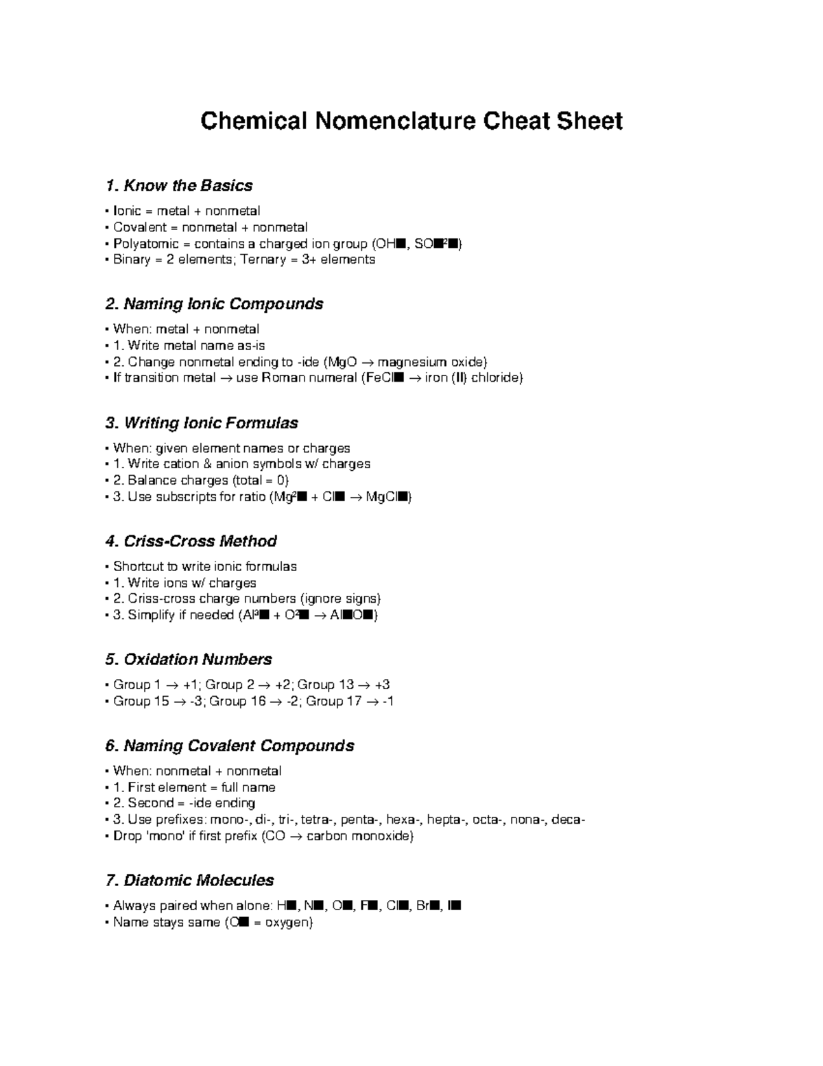 Chemical Nomenclature Cheat Sheet-2: Key Concepts and Rules - Studocu