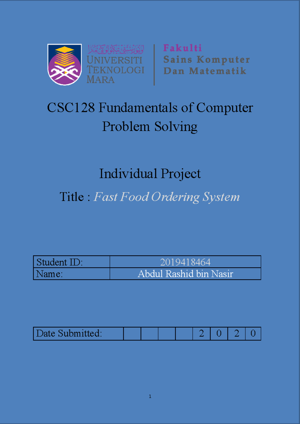 CSC128 final report (project) - Introduction to c++ - UiTM - Studocu