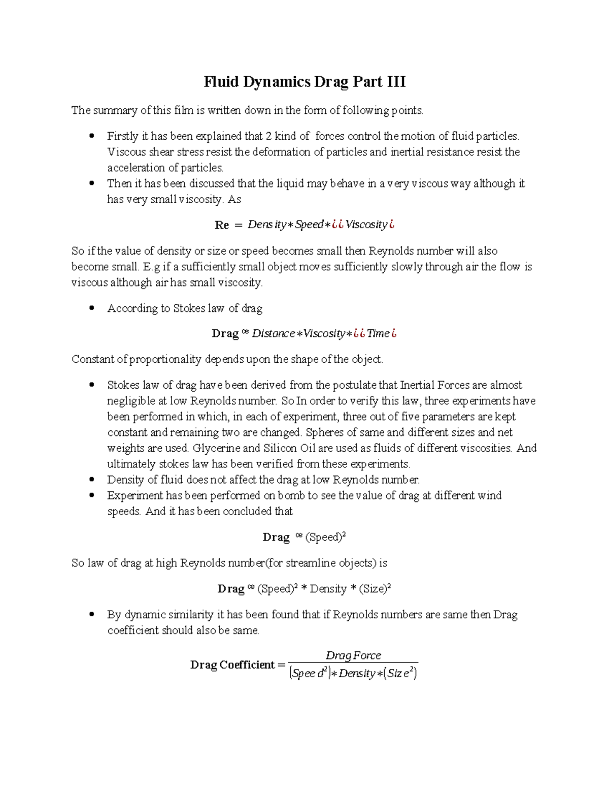 Fluid Dynamics: Drag Forces and Stokes Law Analysis (Part III) - Studocu