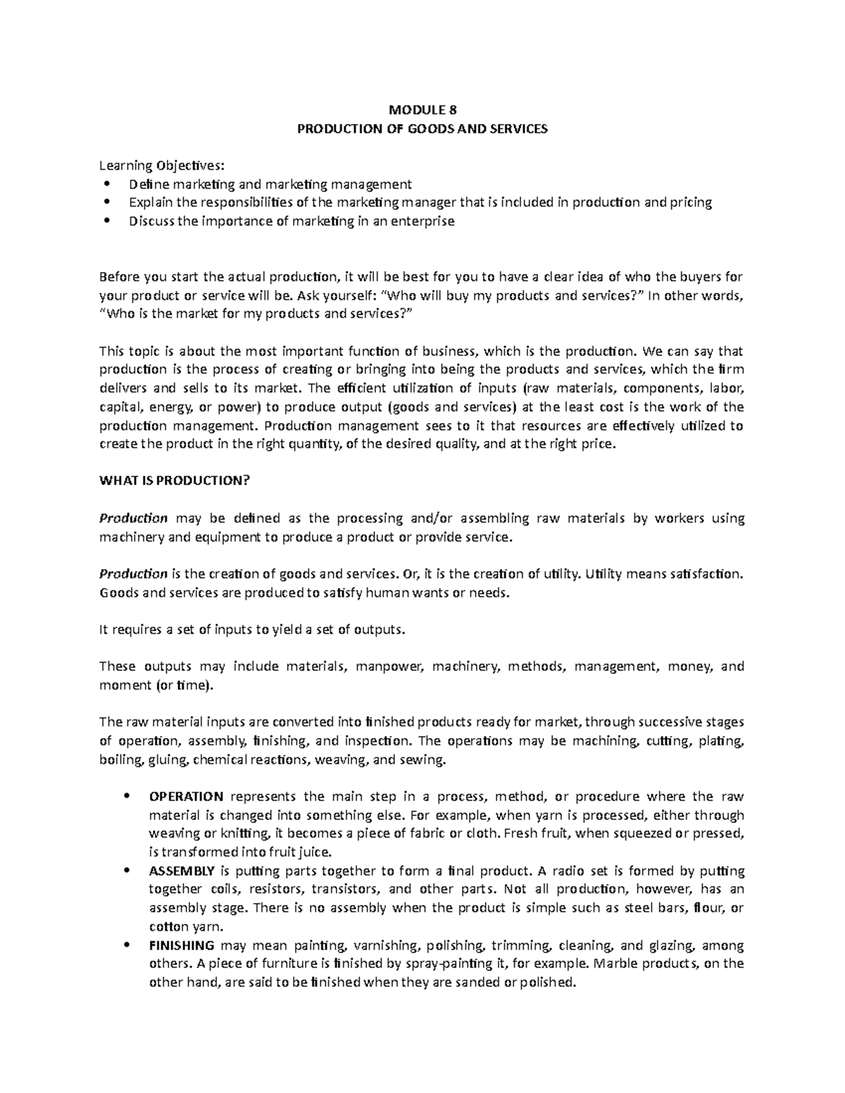 Module 8 - Understanding Production of Goods and Services - Studocu