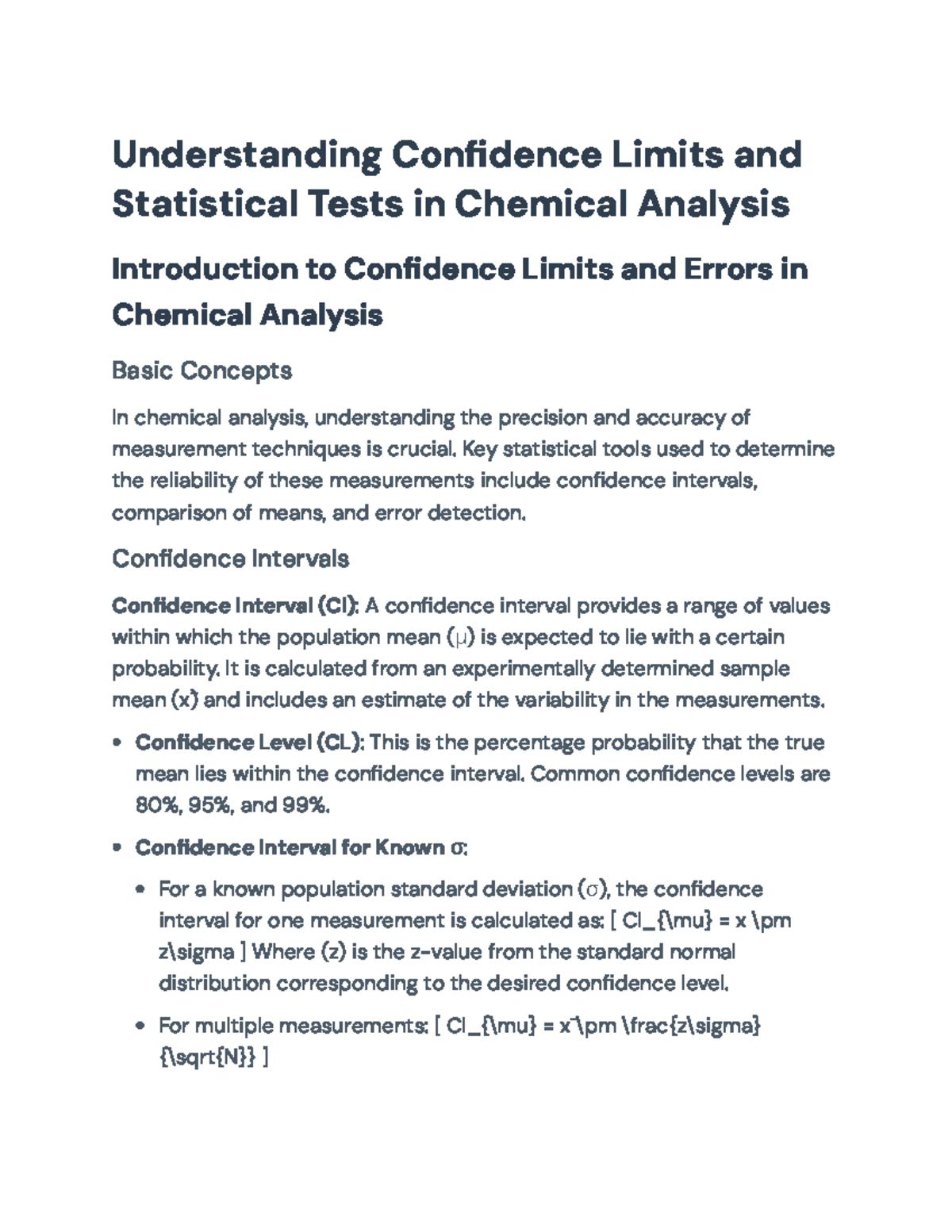 Statistical Methods for Chemical Analysis: Confidence Limits and Tests ...
