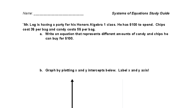 Systems of Equations Study Guide for Honors Algebra 1 - Studocu