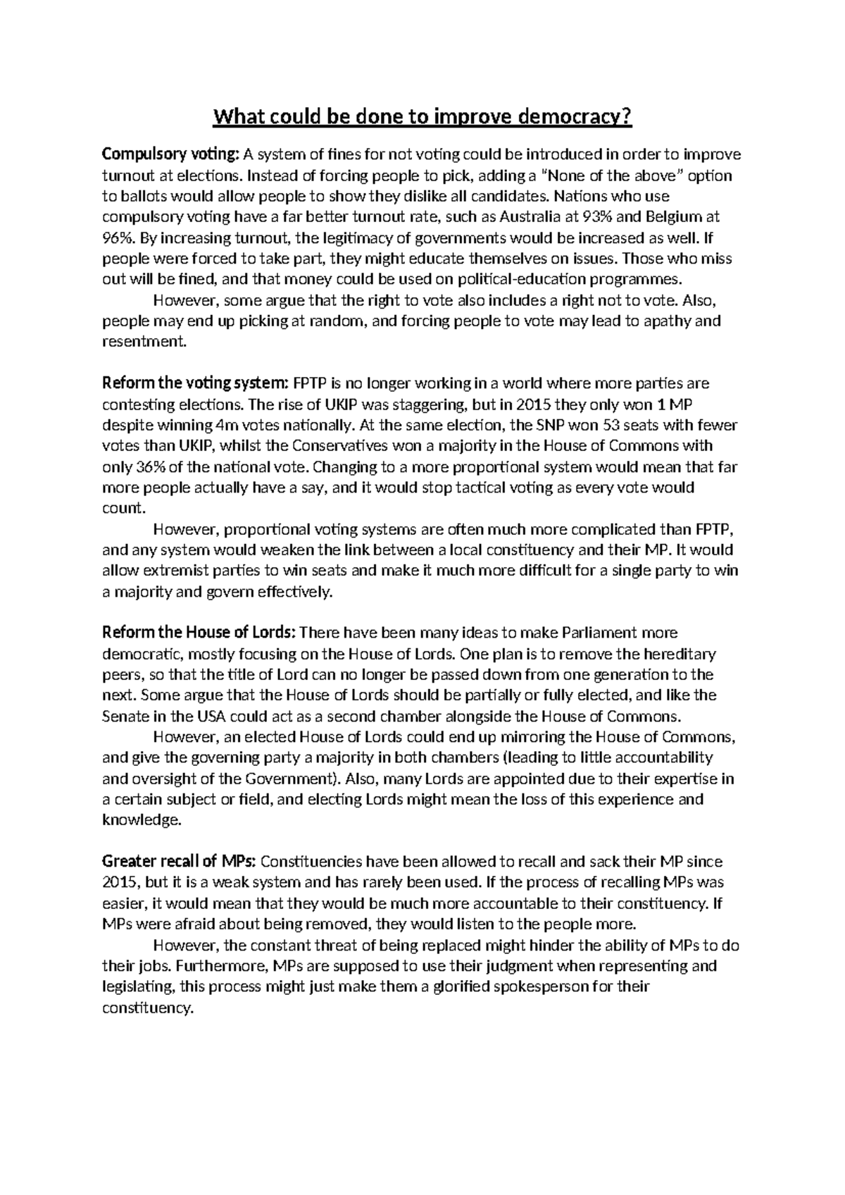 Improving Democracy: Ideas for Reforming Voting Systems and ...