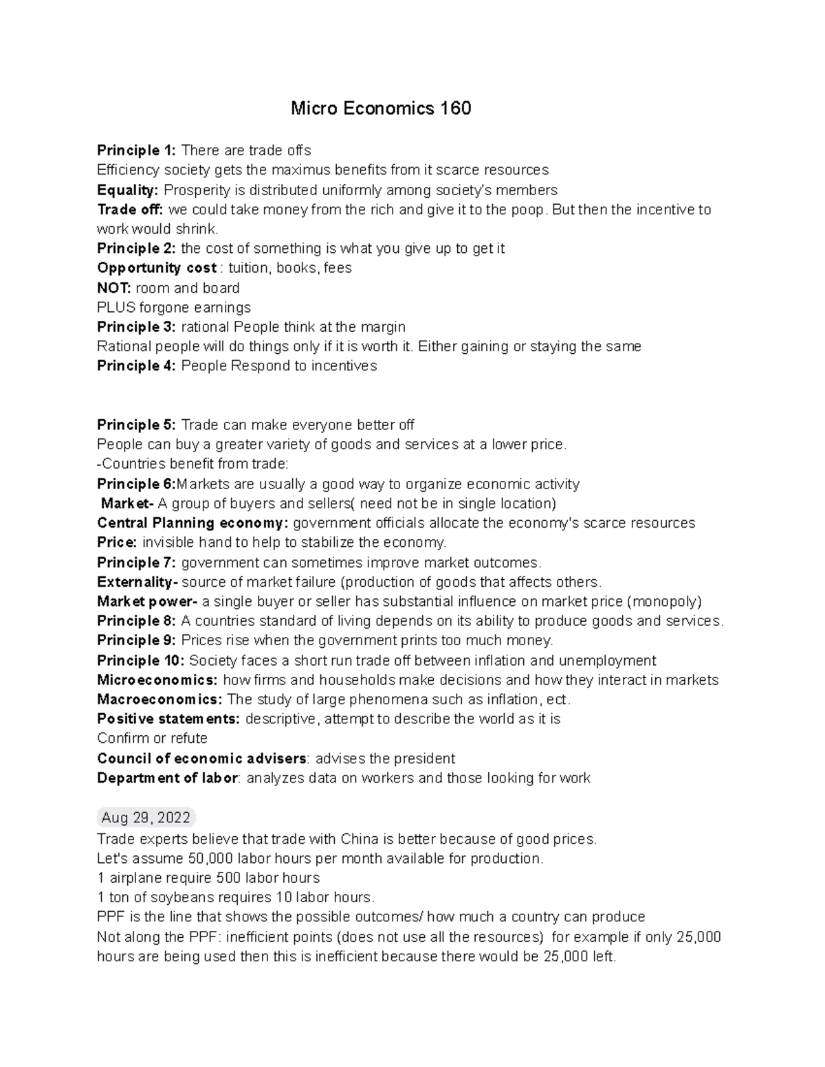 Micro Econ 160: Comprehensive Class Notes & Key Principles - Studocu