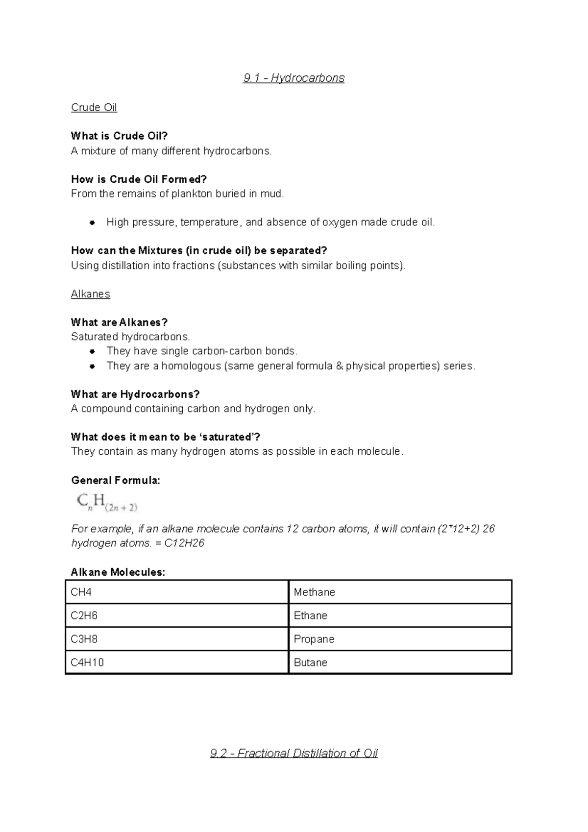 Crude Oil and Fuels - Chemistry Unit 9 - 9 - Hydrocarbons Crude Oil ...