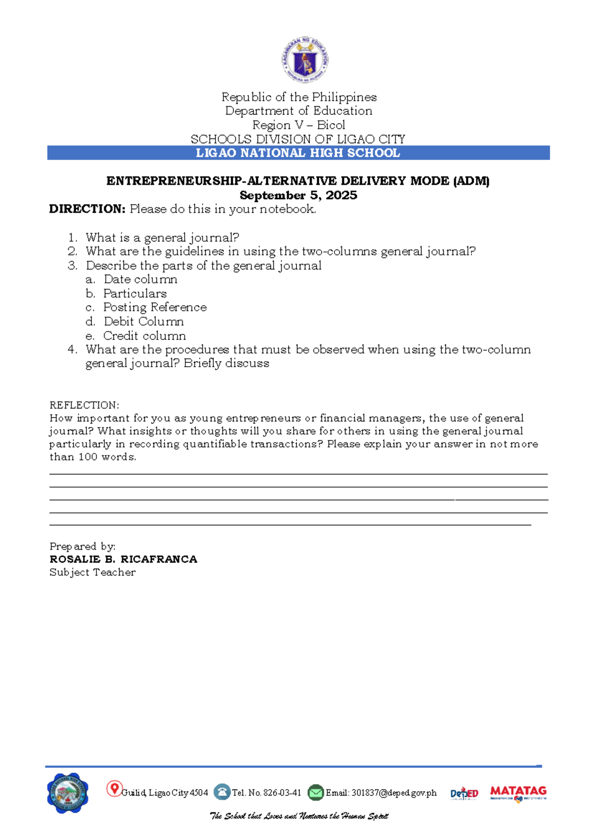 Entrep-ADM-NO: General Journal Guidelines and Reflections - Studocu