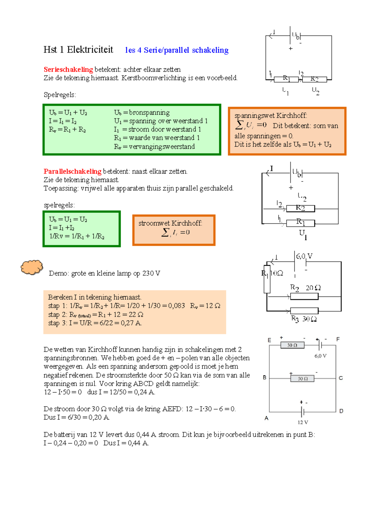 Hst 1 Elektriciteit Les 4: Serie en Parallelschakeling Uitleg - Studeersnel