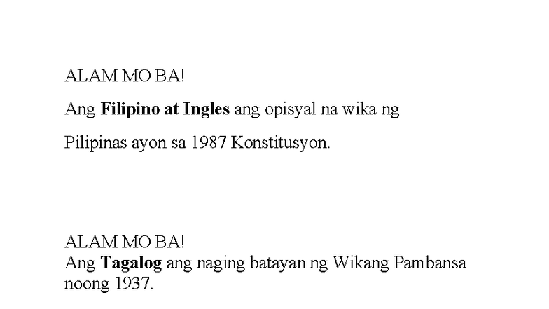 Buwan ng Wika Trivia: Kaalaman sa Wikang Pambansa - Studocu
