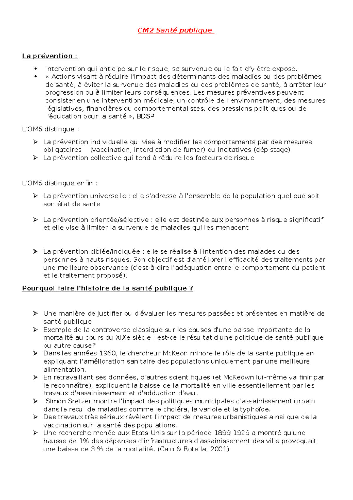 CM2 Santé publique: Concepts et Histoire de la Prévention Sanitaire ...