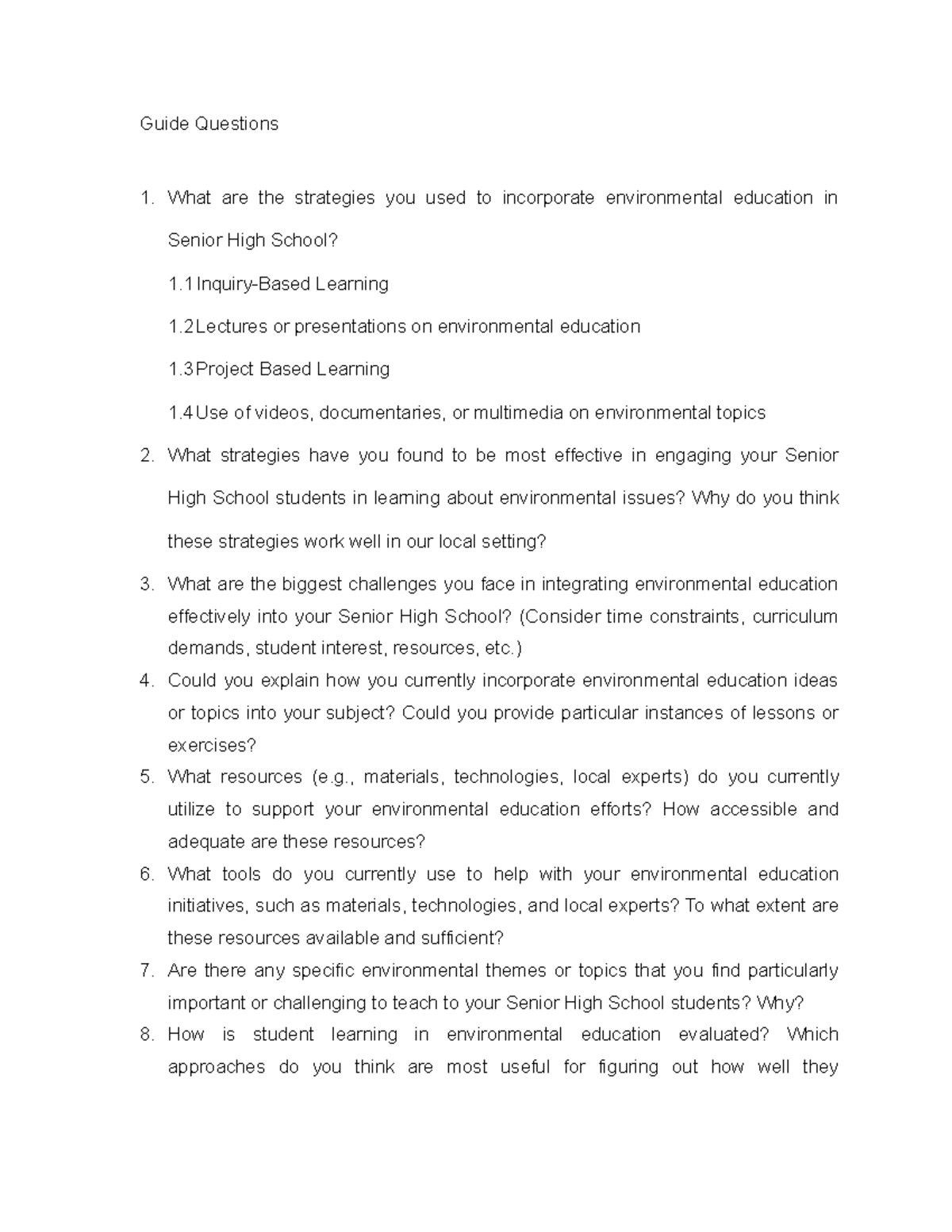 SOP#1: Strategies for Integrating Environmental Education in SHS - Studocu