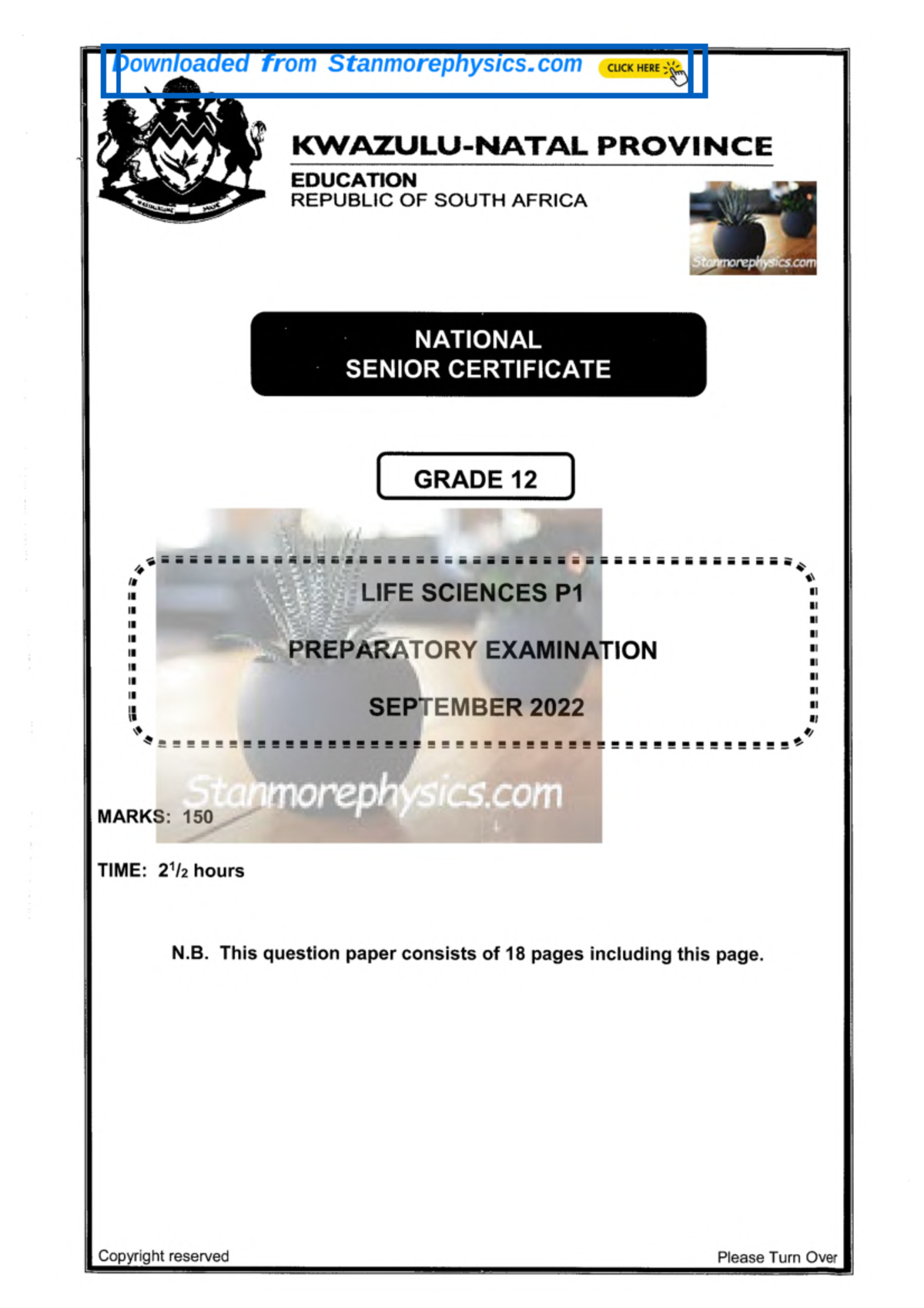 Grade 12 Life Sciences P1 Preparatory Exam September 2022 ...