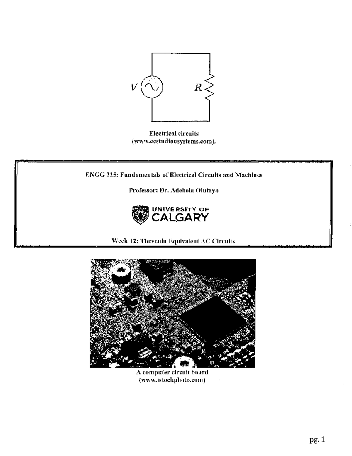 Week 12 Lecture Notes ENGG 225: Thevenin Equivalent AC Circuits - Studocu