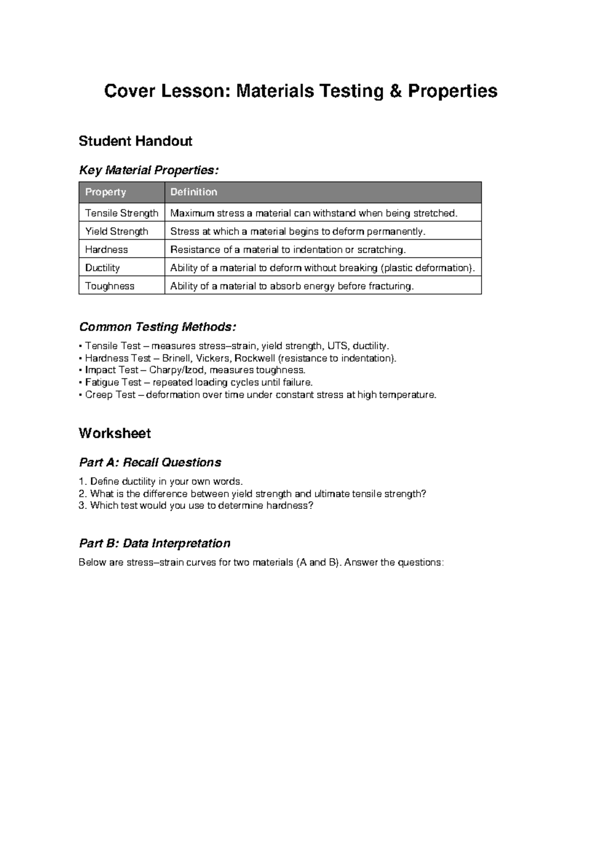 Materials Testing Cover Lesson: Key Properties & Methods - Studocu