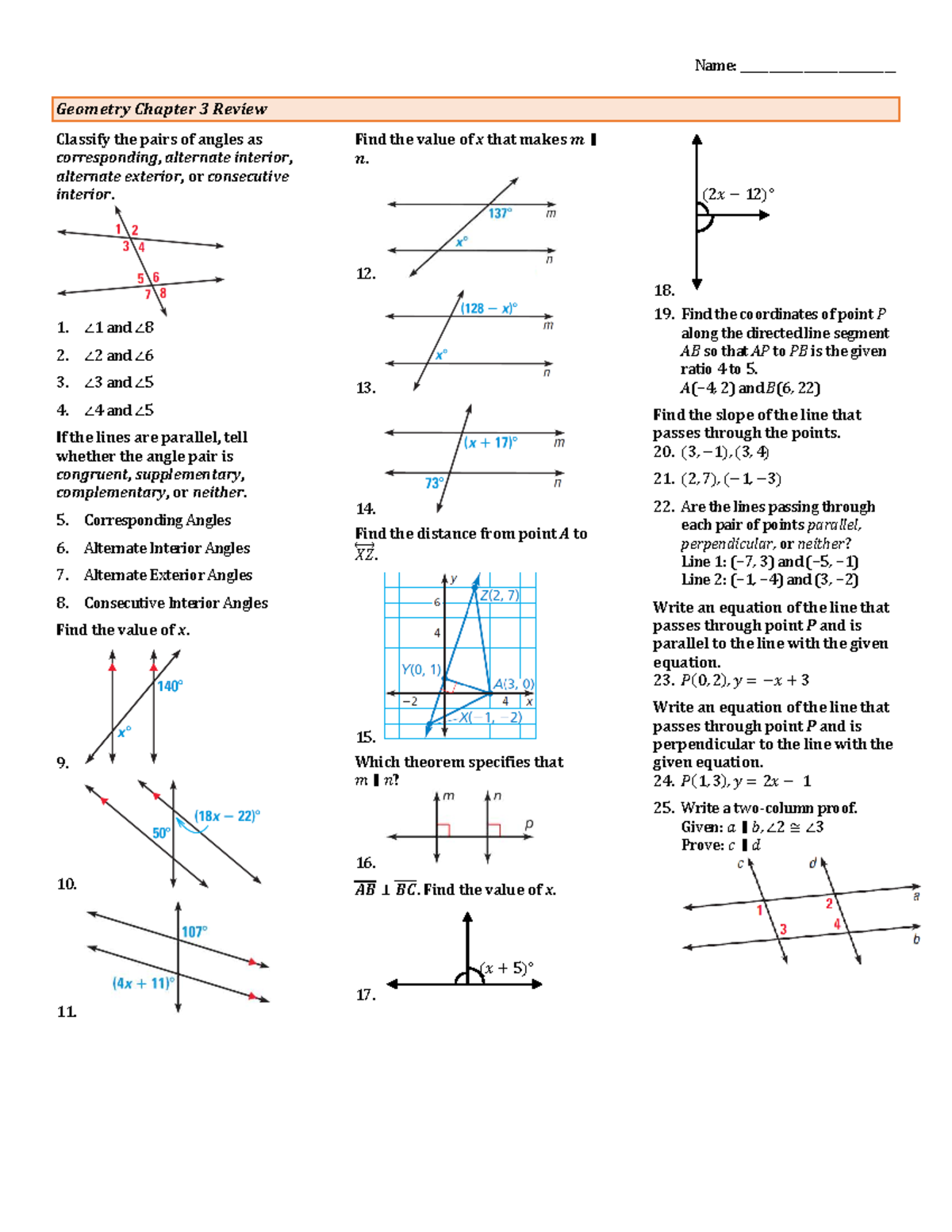 Geometry Chapter 3 Review: Angle Relationships & Line Equations - Studocu
