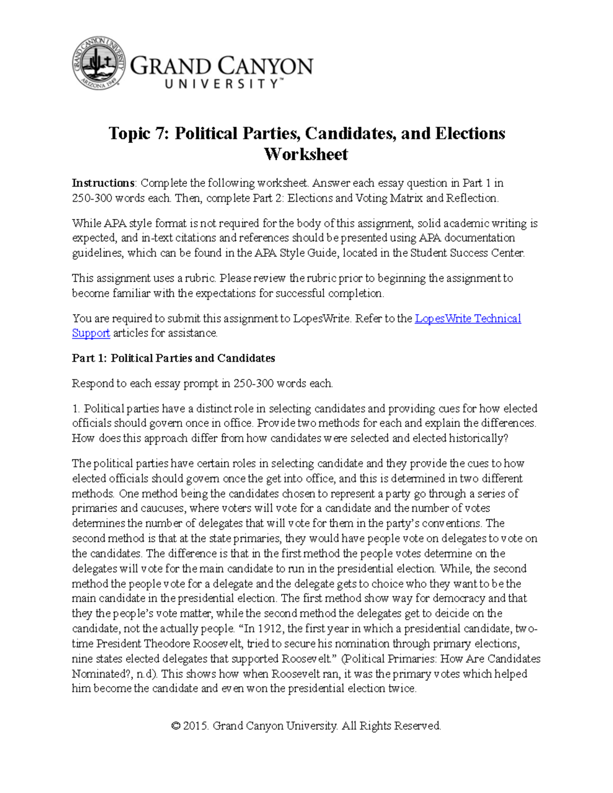 POLS 102: Political Parties, Candidates, and Elections Worksheet - Studocu