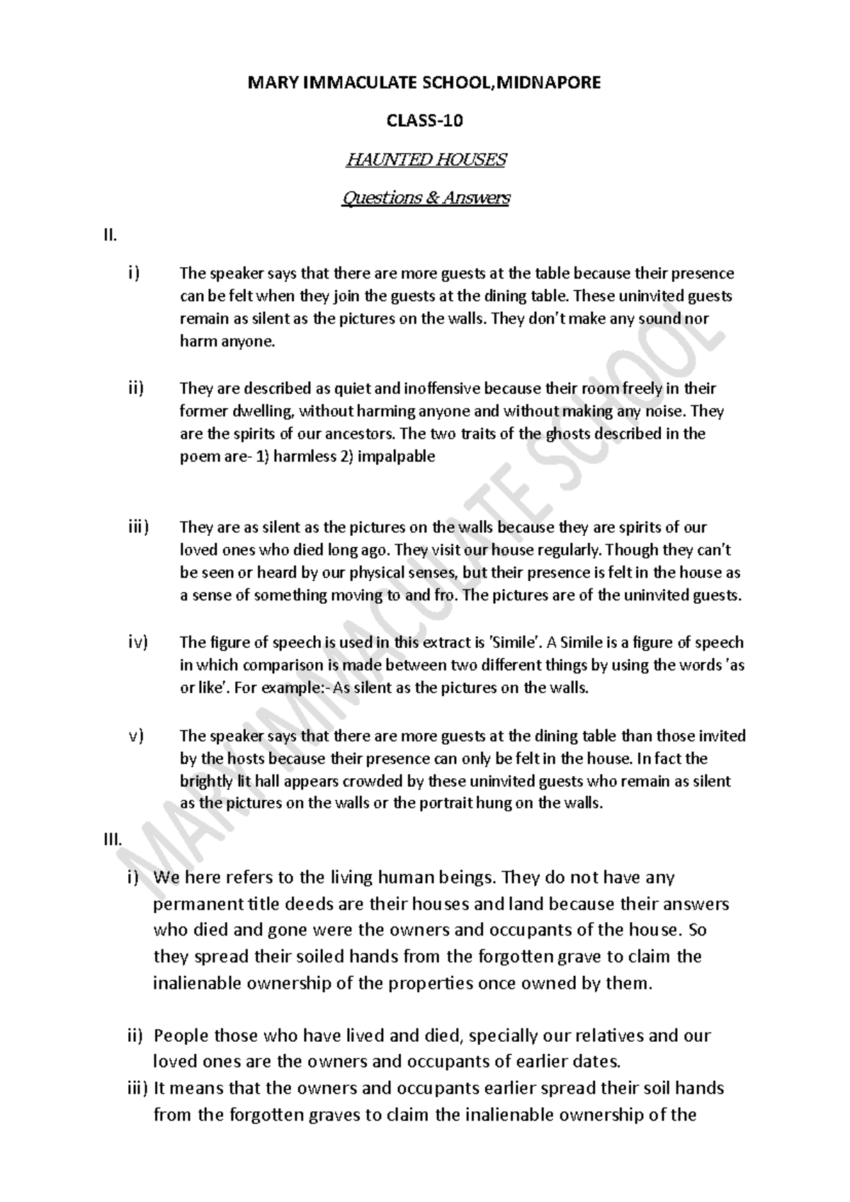 Class 10 HAUNTED HOUSES Q&A Study Notes - Studocu
