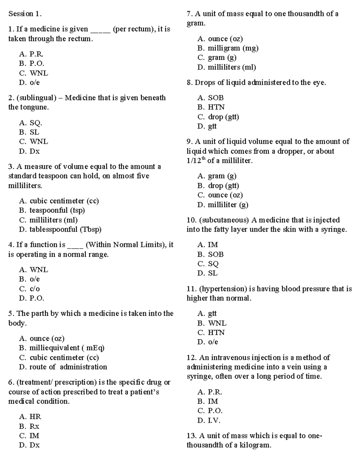 Session 1 & 2: Medical Terminology and Administration Methods (ENG 2 ...