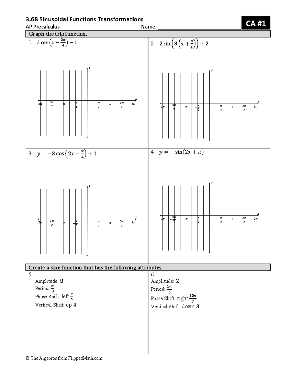 AP Precalculus Graph Practice: Sinusoidal Functions Transformations ...