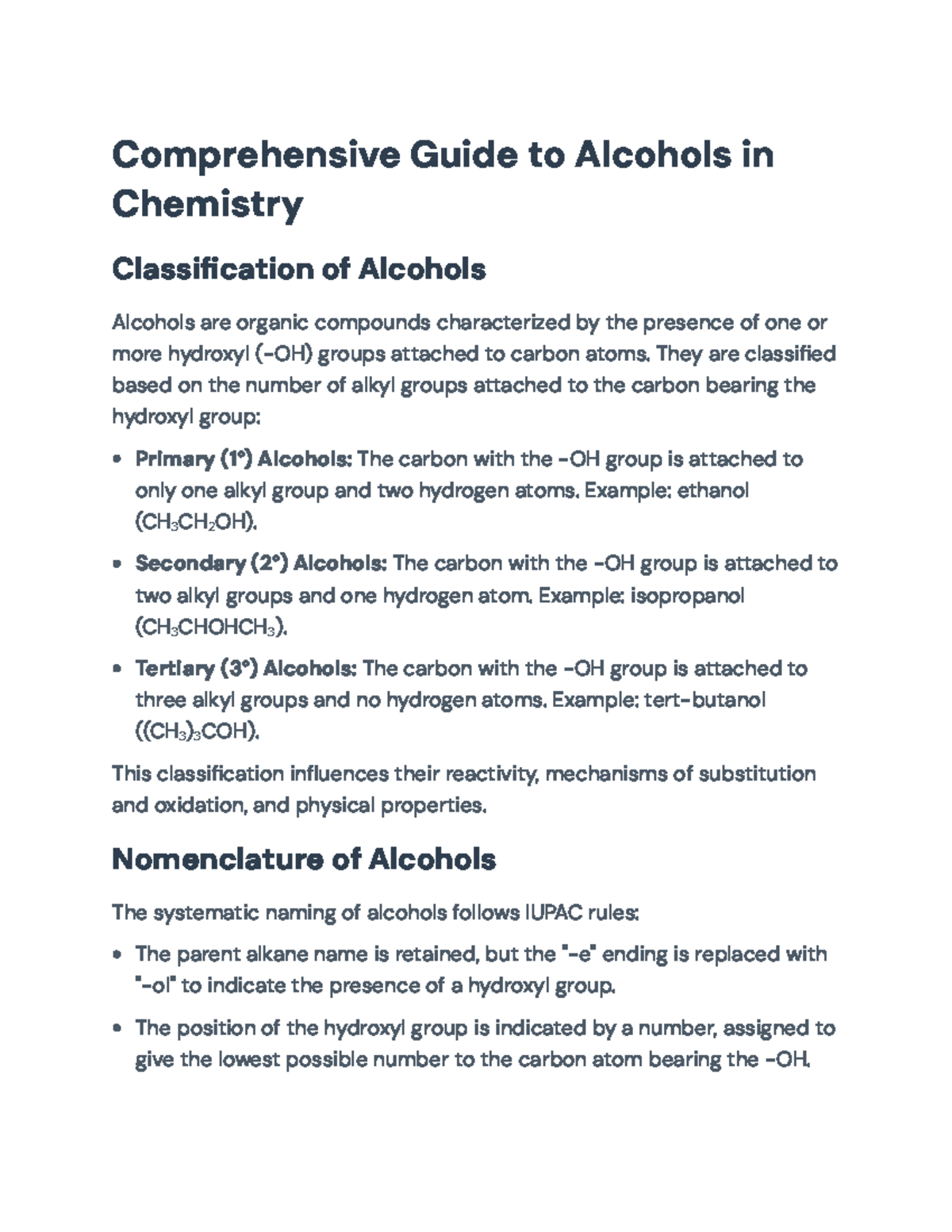 Comprehensive Guide to Alcohols in Chemistry: Properties & Reactions ...