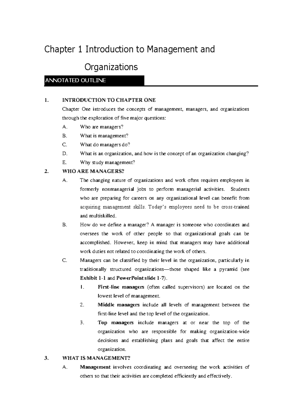Business Management 101: Chapter 1 - Intro to Management & Org. - Studocu