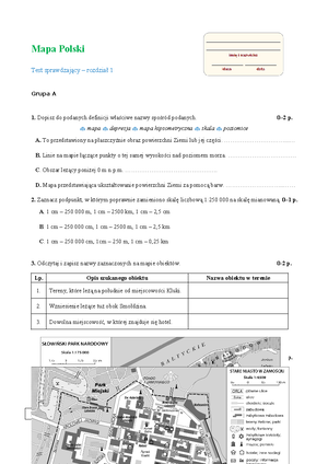 Test z geografii 5 klasa - Mapa Polski Test sprawdzający – rozdział 1 ...