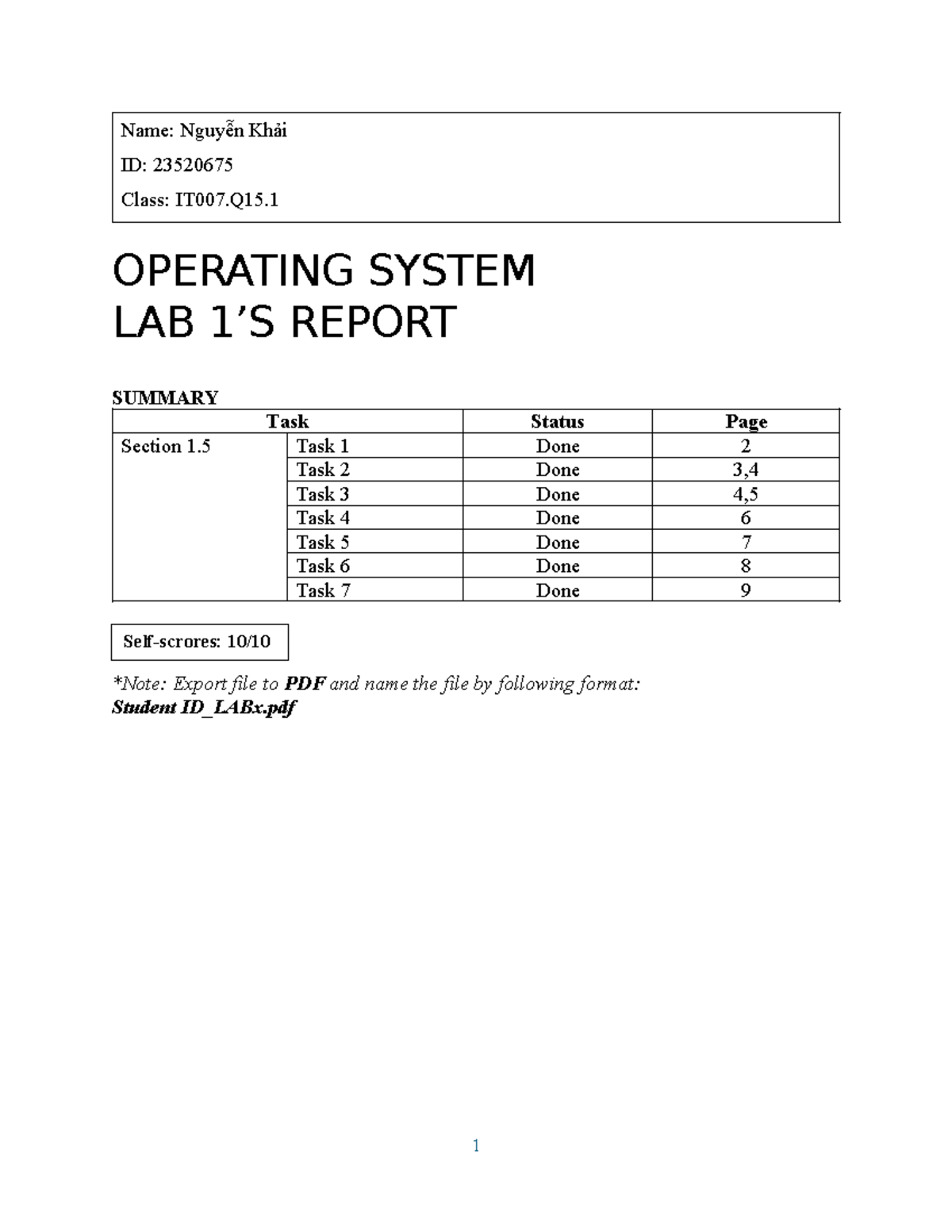 IT007.Q15.1 Operating System Lab Report Summary - Studocu