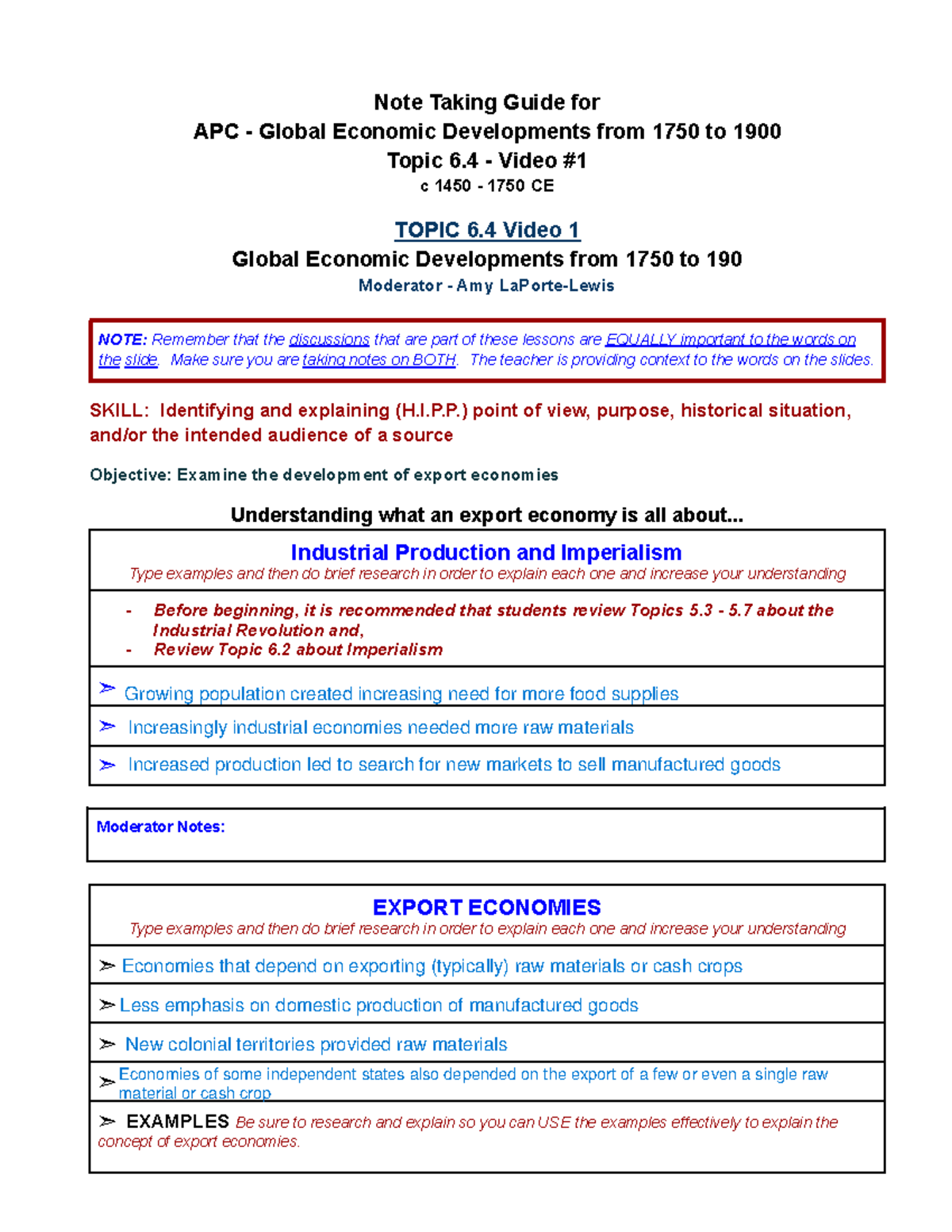 Copy of Note Taking Guide for APC Topic 6.4 #1 - Global Economic ...