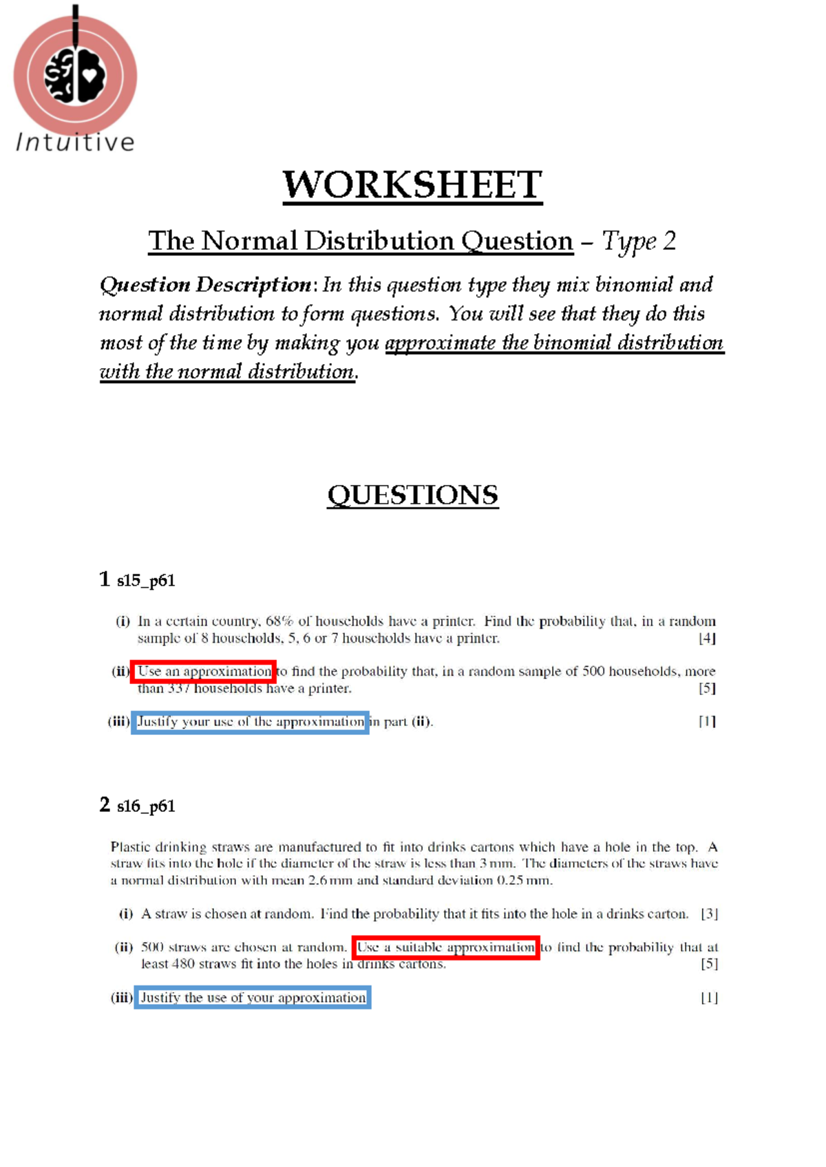 Normal Distribution - 2 - Wiskunde - WORKSHEET The Normal Distribution ...