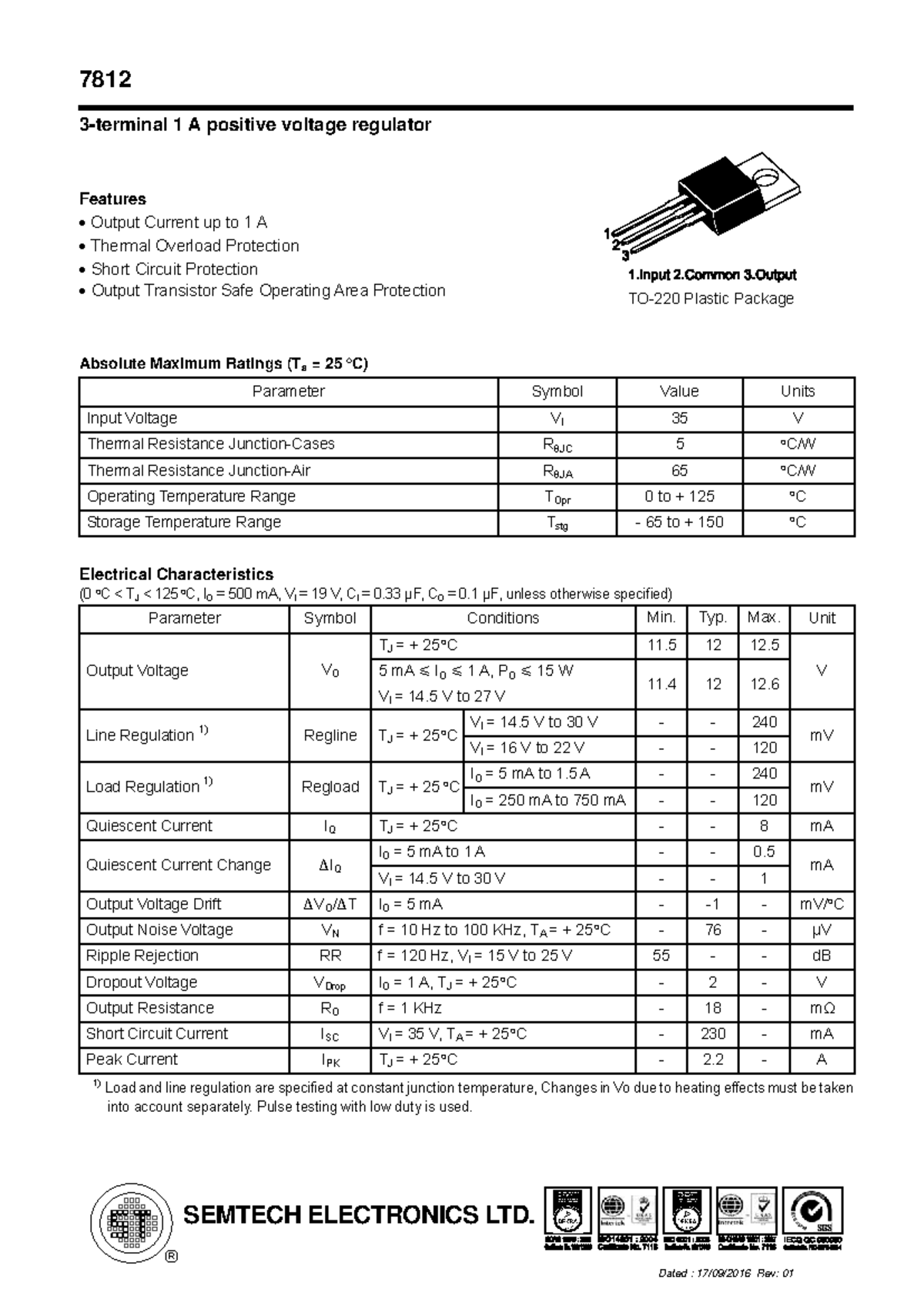 7812 Voltage Regulator Datasheet: Features & Characteristics - Studocu