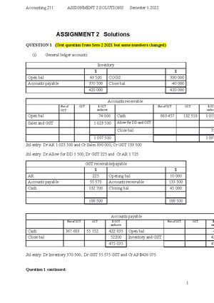 Accounting 211: Topic 6 Example Document - Consolidation & Journal ...