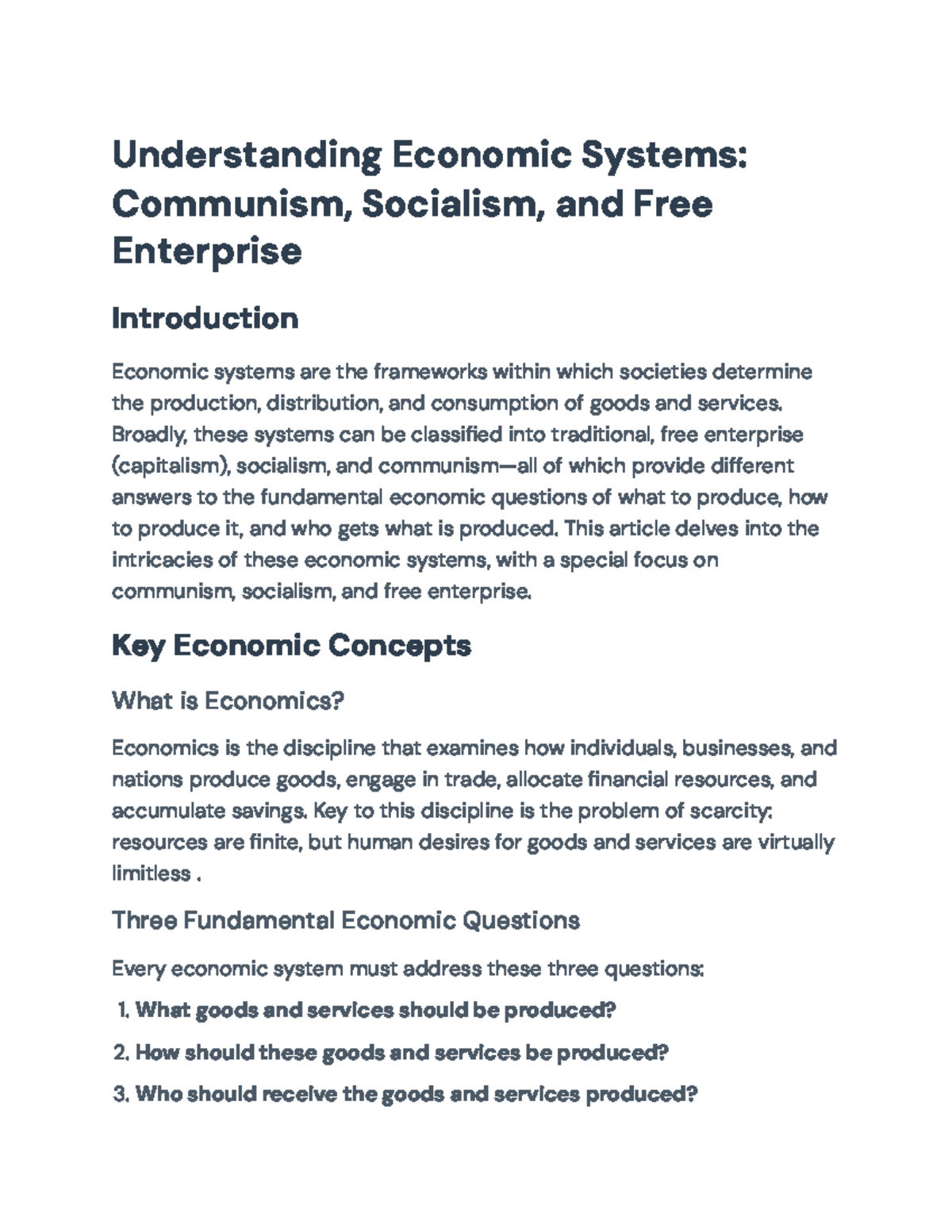 Understanding Economic Systems: Communism, Socialism, and Free ...