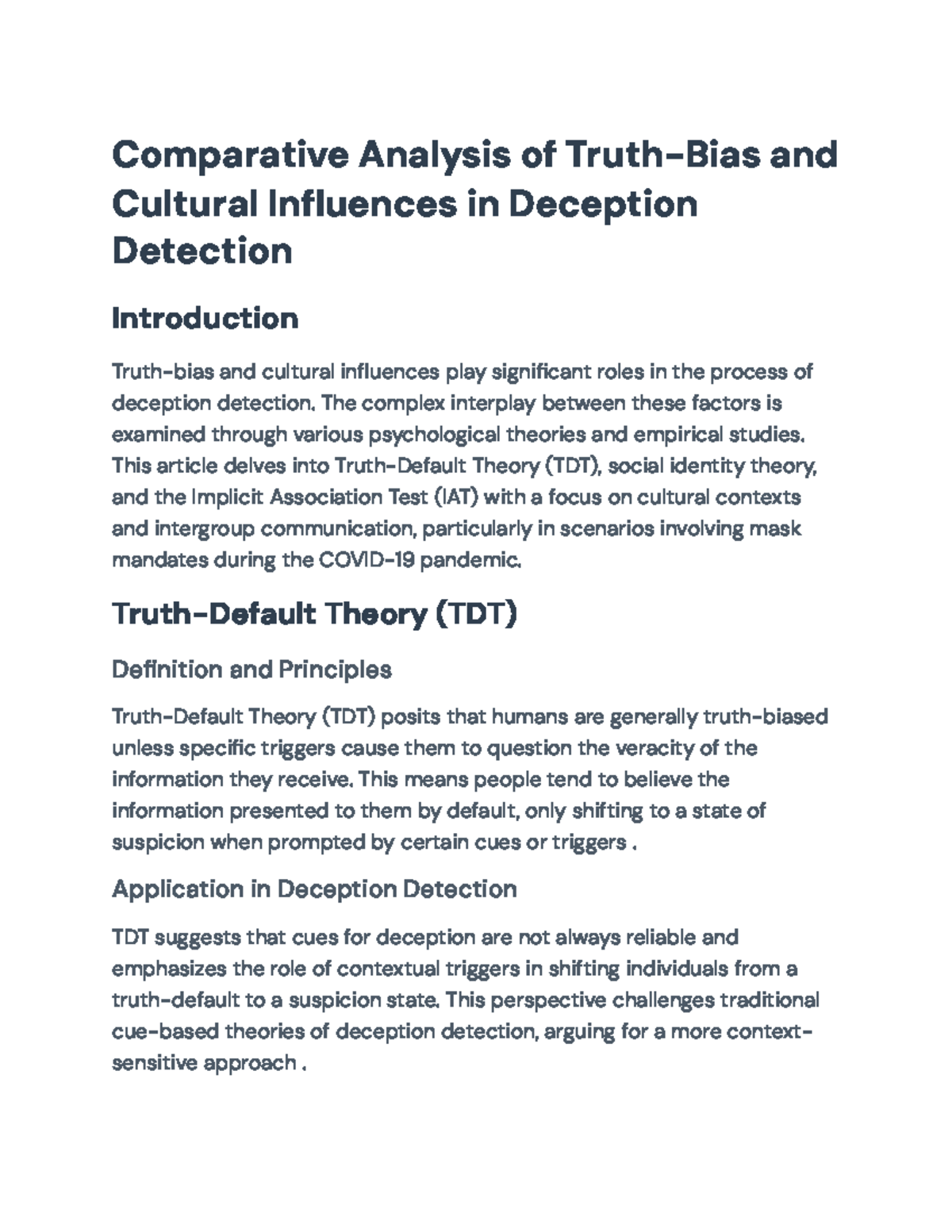 Analysis of Truth-Bias and Culture in Deception Detection: Insights and ...