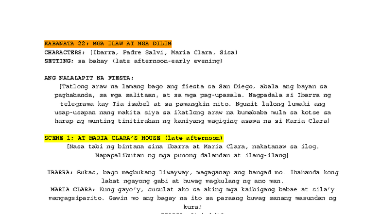 KABANATA 22: MGA ILAW AT MGA DILIM - FINAL SCRIPT (RIZAL) - Studocu