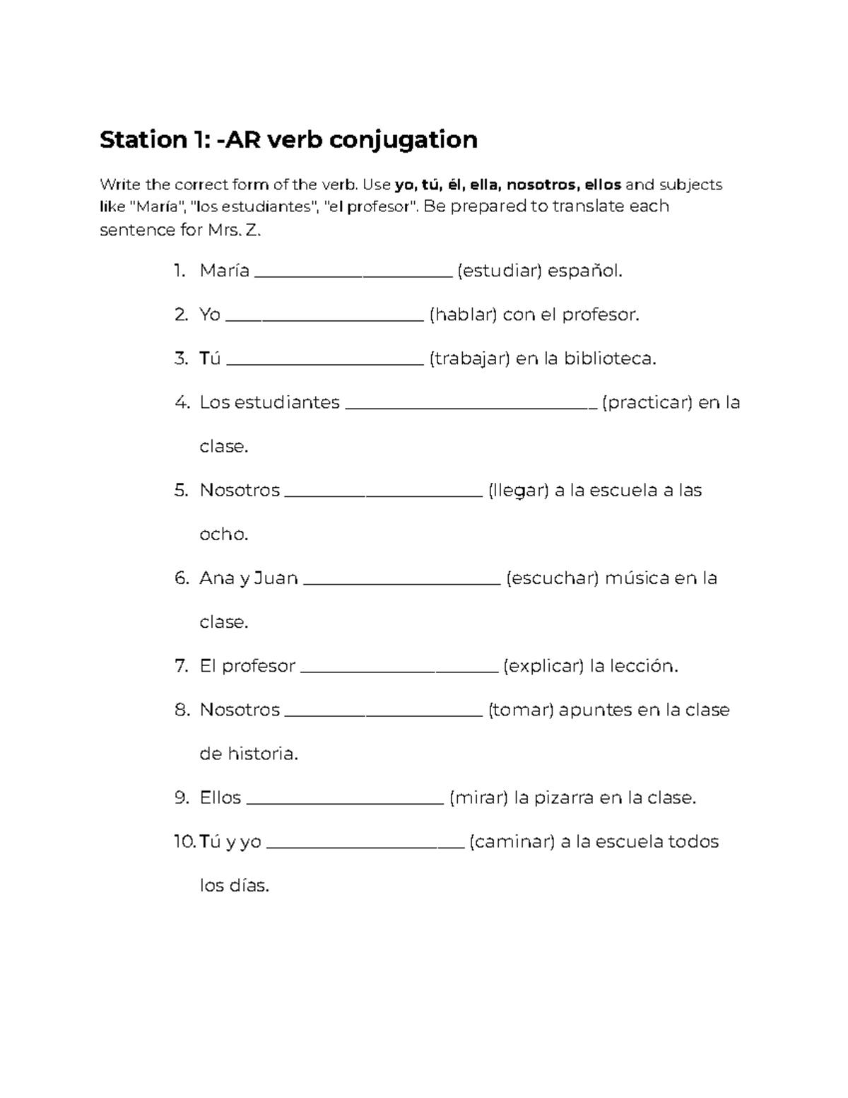 Spanish Verb Conjugation & Time Practice (Test Prep) - Studocu