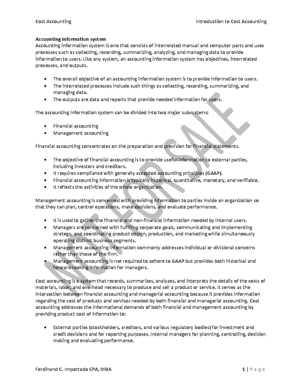 Cost Accounting (ACCT 101): Introduction to Cost Systems and Analysis ...
