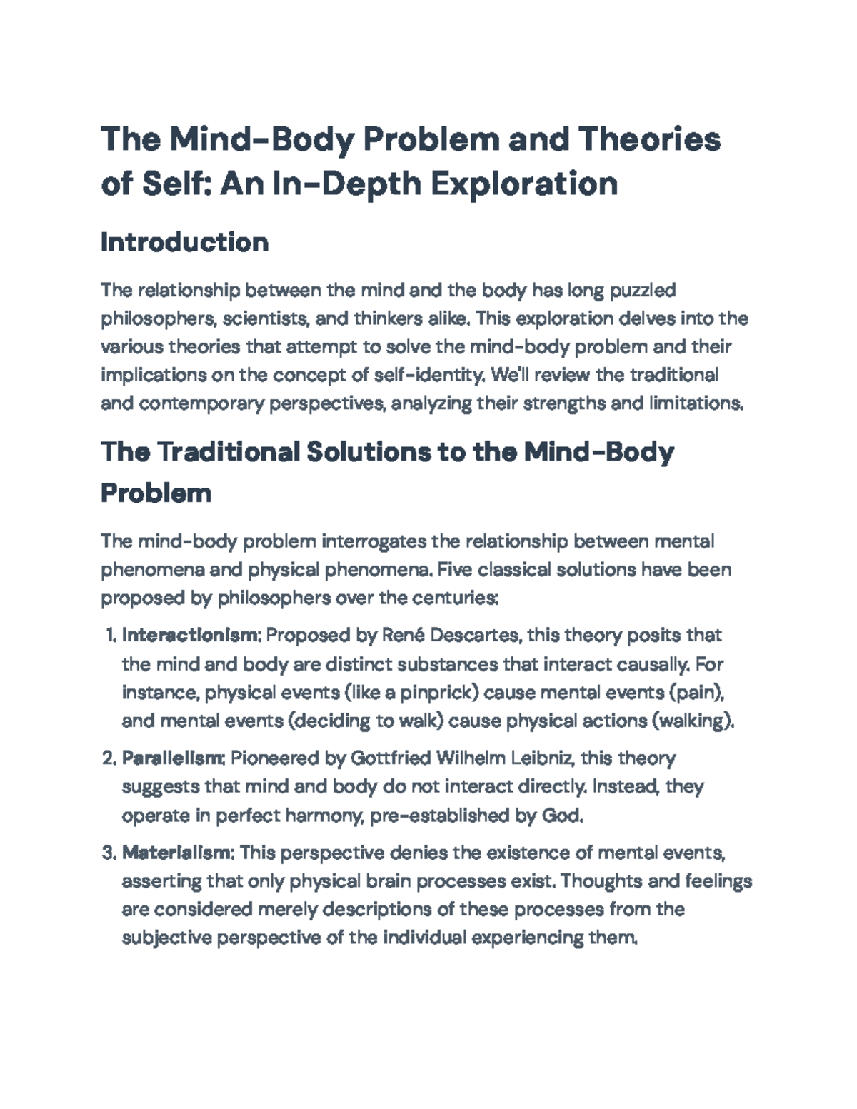 Mind-Body Problem and Self Theories: A Comprehensive Overview - The ...