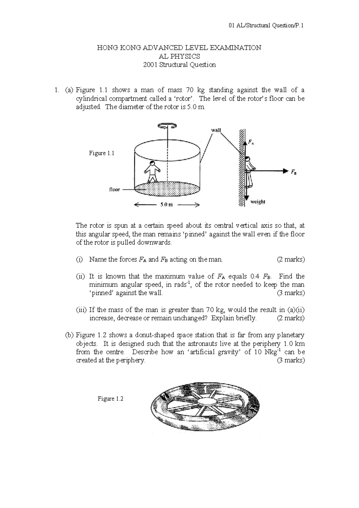 01 HONG KONG ADVANCED LEVEL EXAMINATION AL PHYSICS 2001 Structural ...