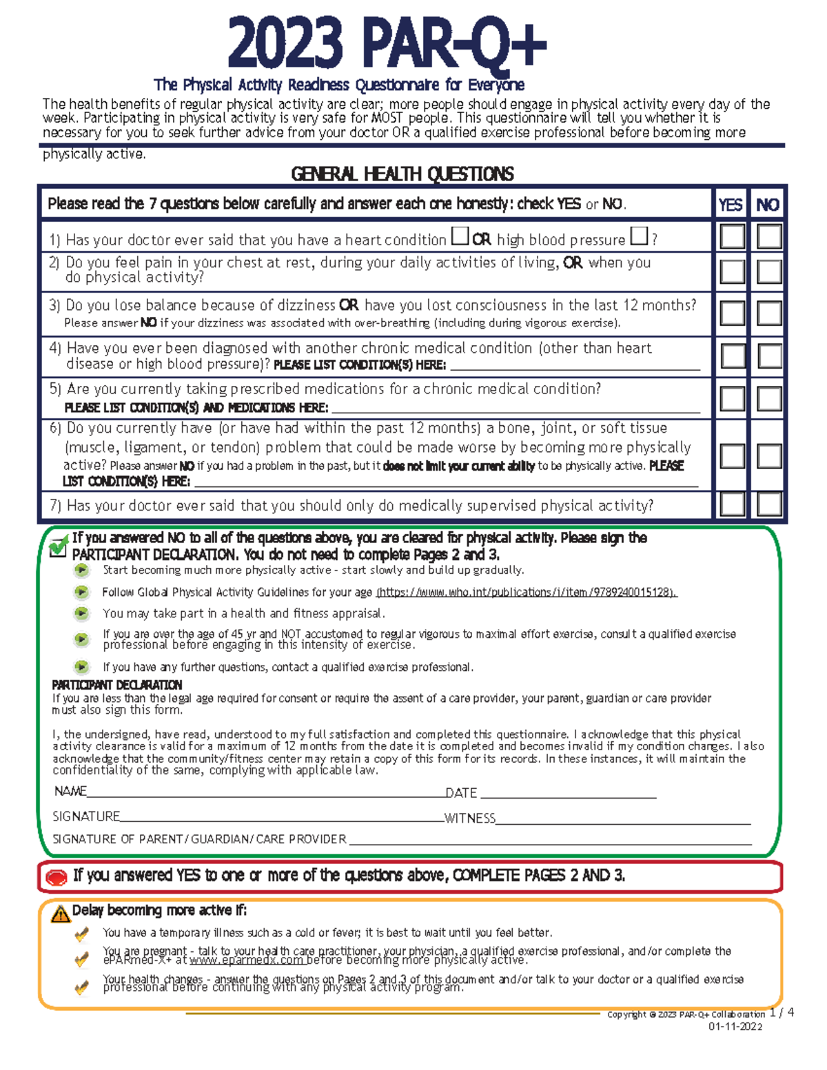 2023 PAR-Q+: Comprehensive Readiness Questionnaire for Physical ...