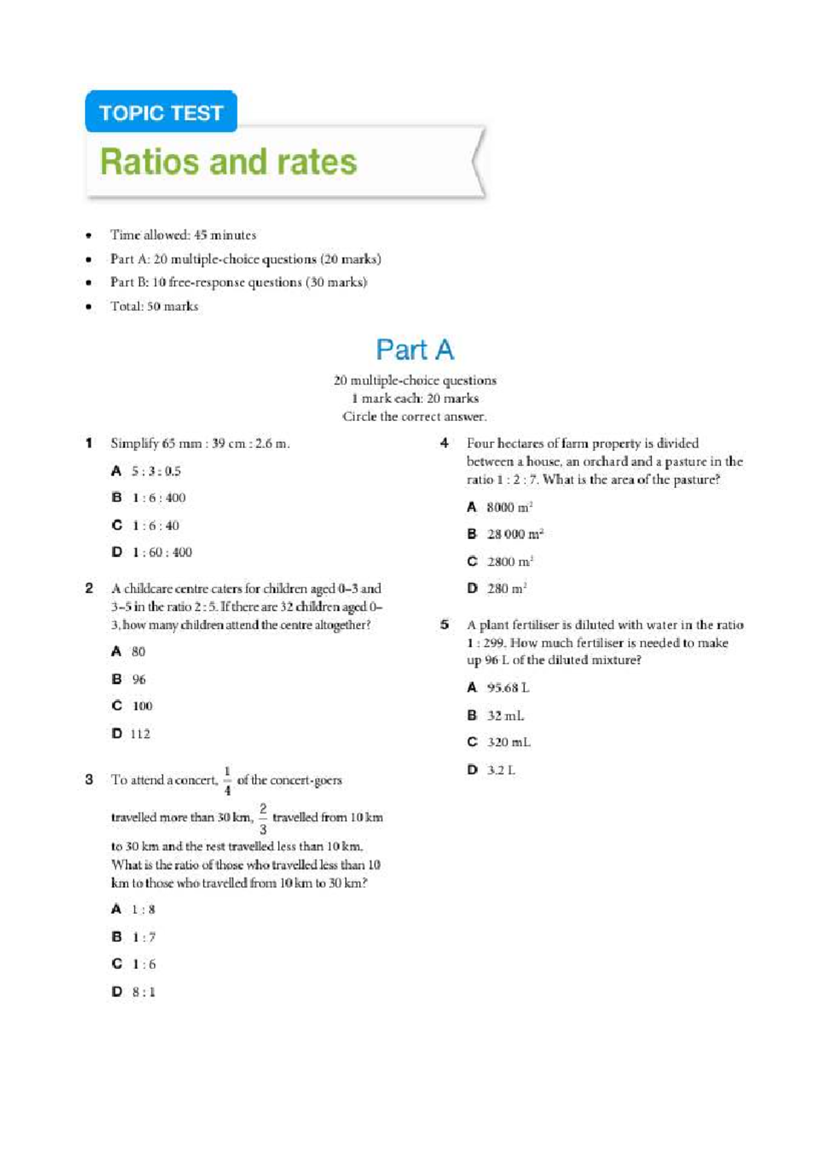 TOPIC TEST: Ratios and Rates (Course Code: N/A) - Studocu