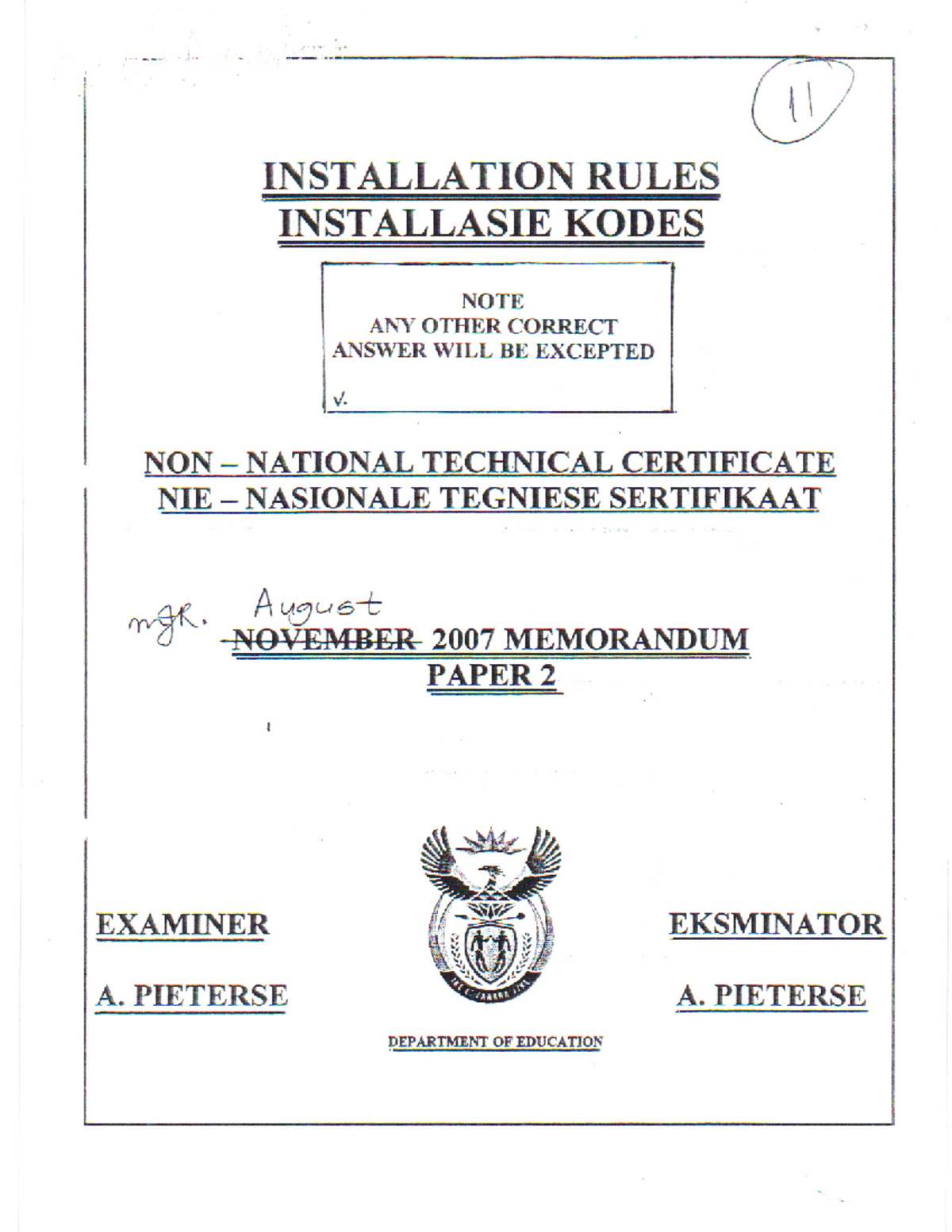 SANS 10142 P2 - Exam Papers on Installation Rules and Calculations ...