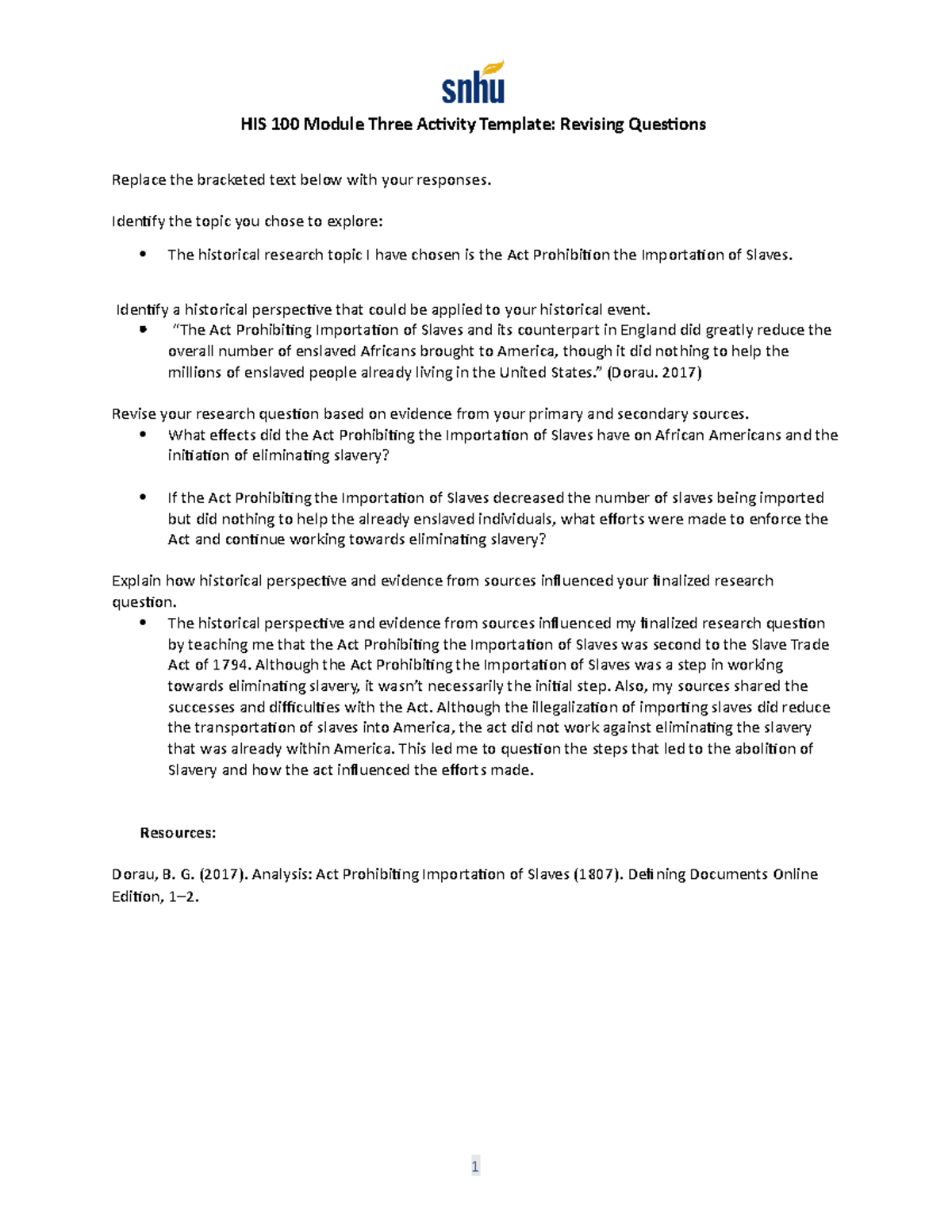 HIS 100 Module Three Activity: Revising Questions on Slave Trade - Studocu