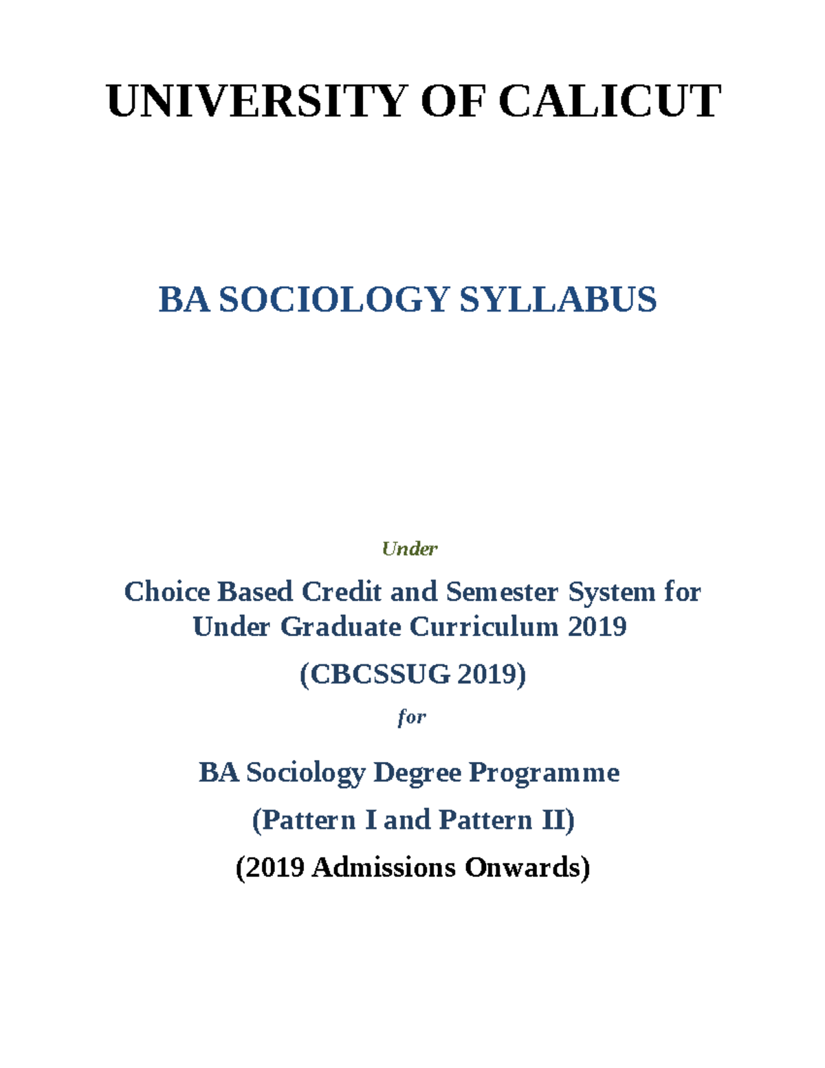 Calicut University BA Sociology Syllabus & Study Material in Malayalam ...