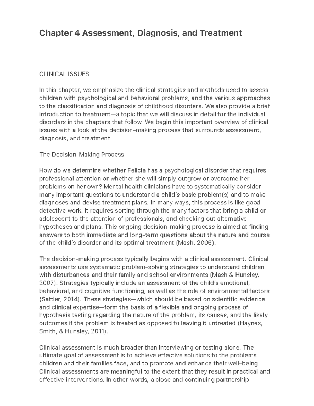 Chapter 4: Assessment, Diagnosis, and Treatment in Childhood Disorders ...
