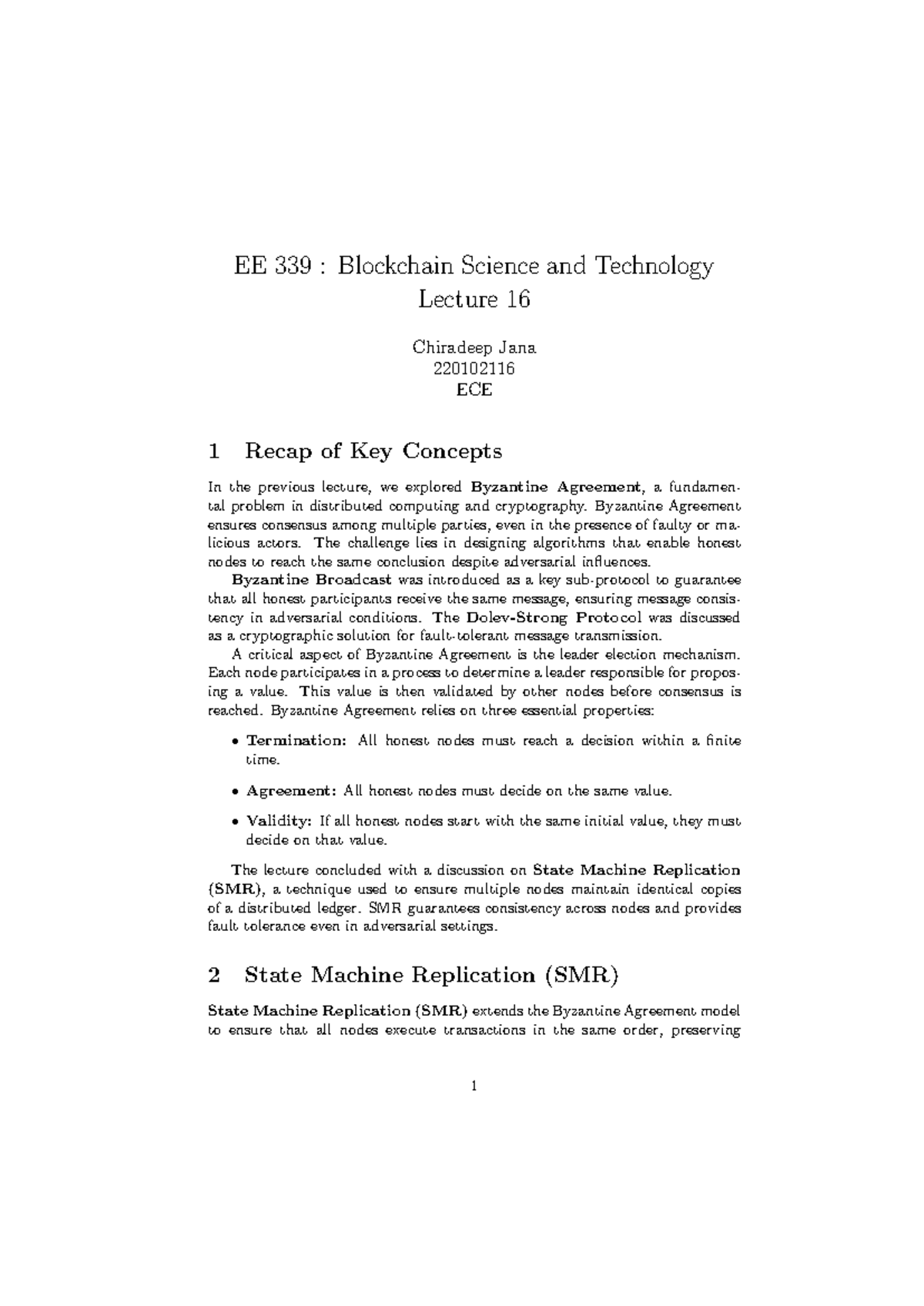 EE 339: Blockchain Science & Tech Lecture 16 - Key Concepts Recap - Studocu