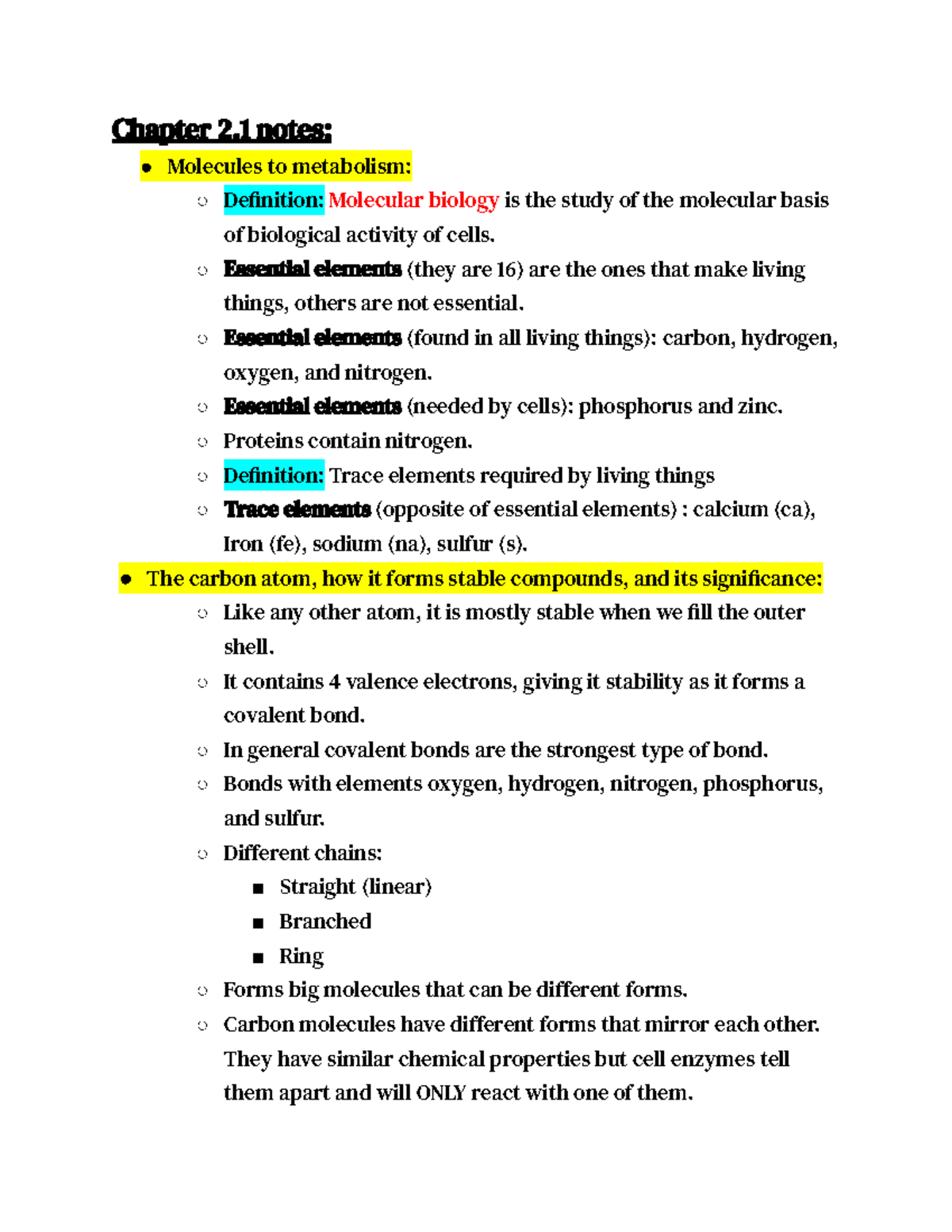 Ib1 biology chapter 2 - bio notes, biochem - Chapter 2 notes: Molecules ...